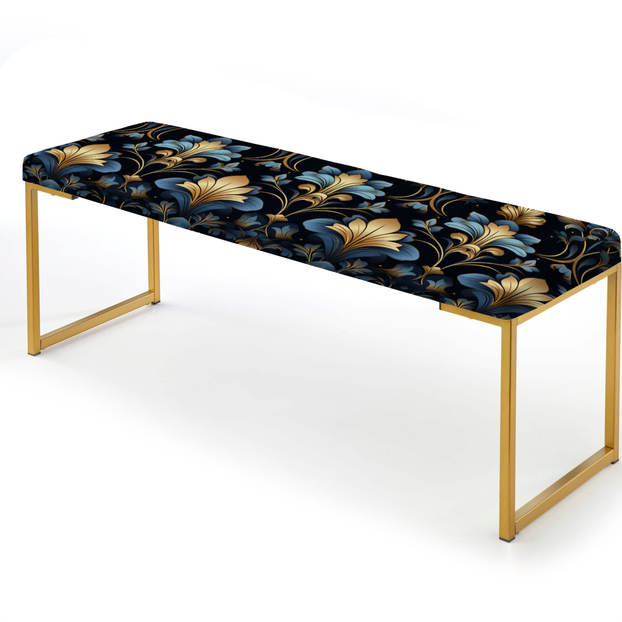 Design Art Gold And Blue Luxury Damask Pattern - Ikat Upholstered Gold ...