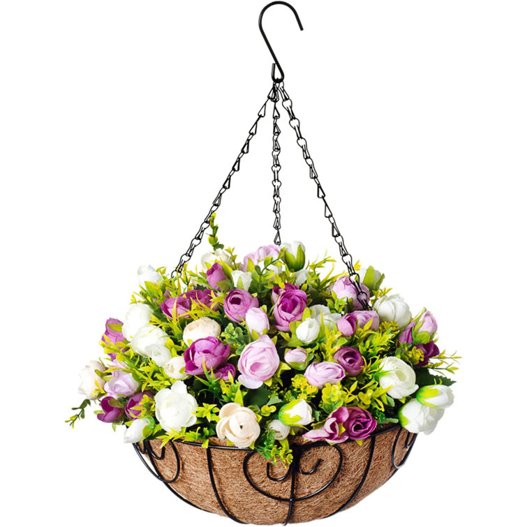 Primrue Silk Roses Hanging Basket Arrangement in Basket - Wayfair Canada