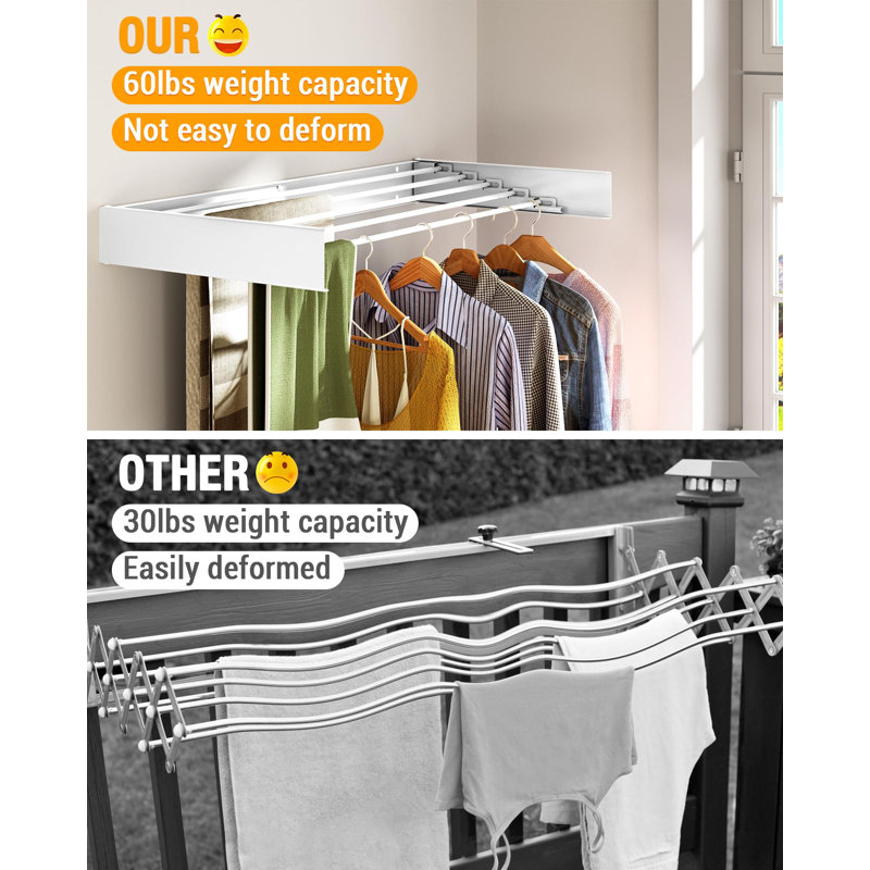 Rebrilliant Wall Mounted Drying Rack 31.5", 5 Aluminum Poles, 40 Lb ...