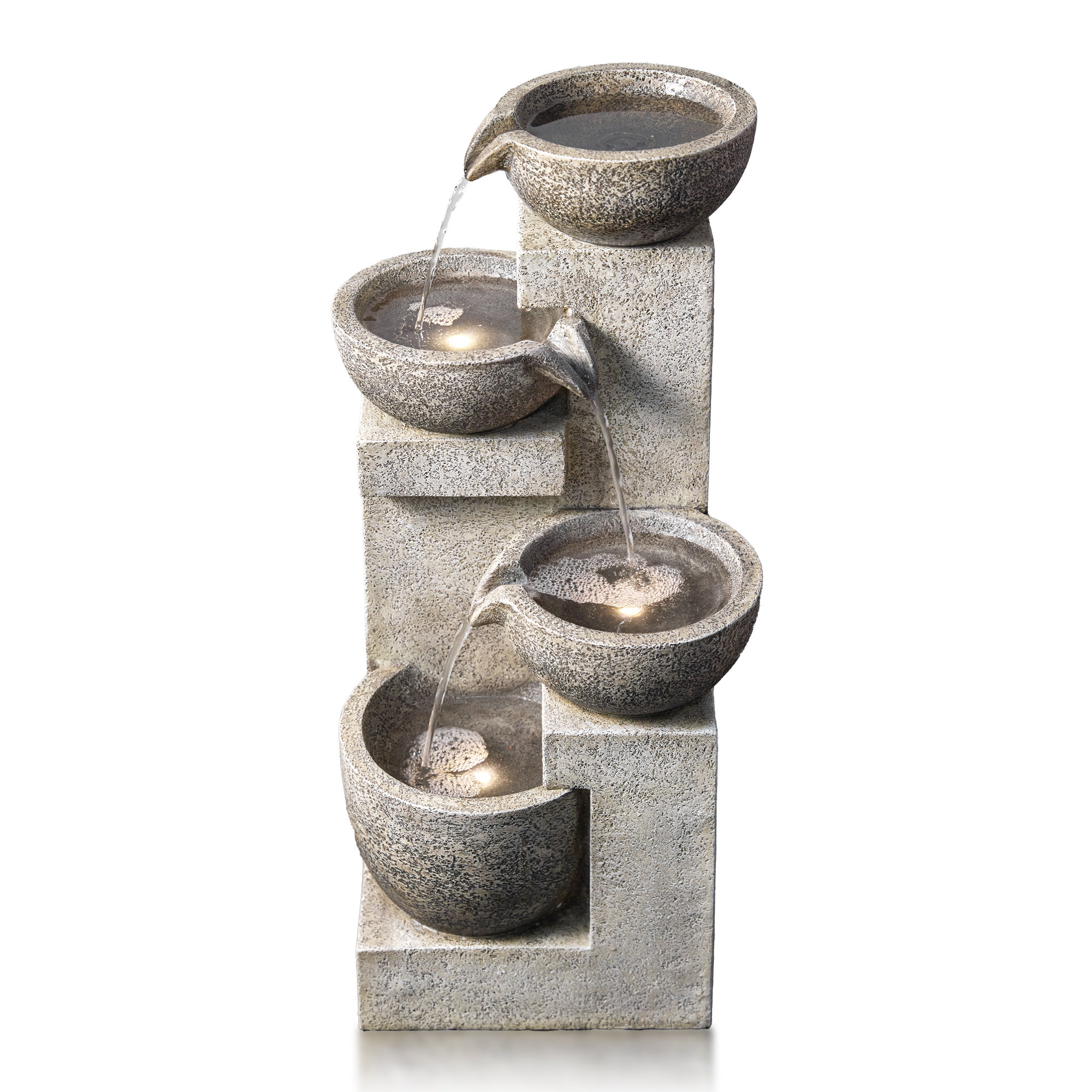 Latitude Run® Polyresin Staggered Bowls Tiered Water Fountain Weather ...