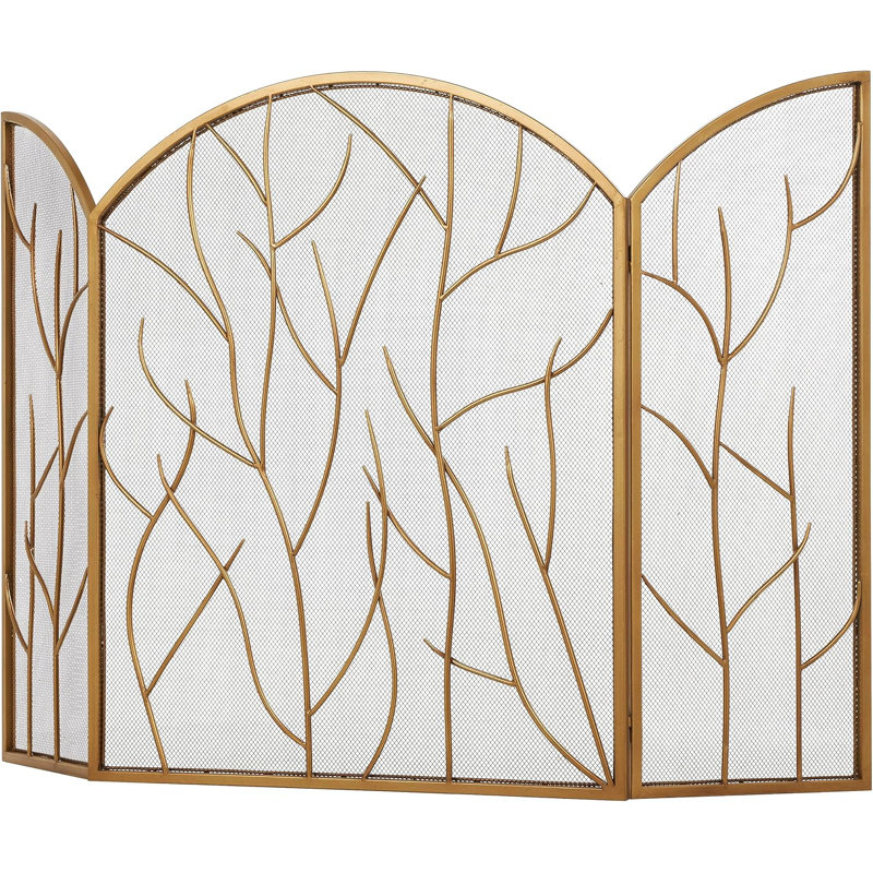 Mercer41 Cole And Grey Metal Arched 3 Panel Tree Fireplace Screen With ...