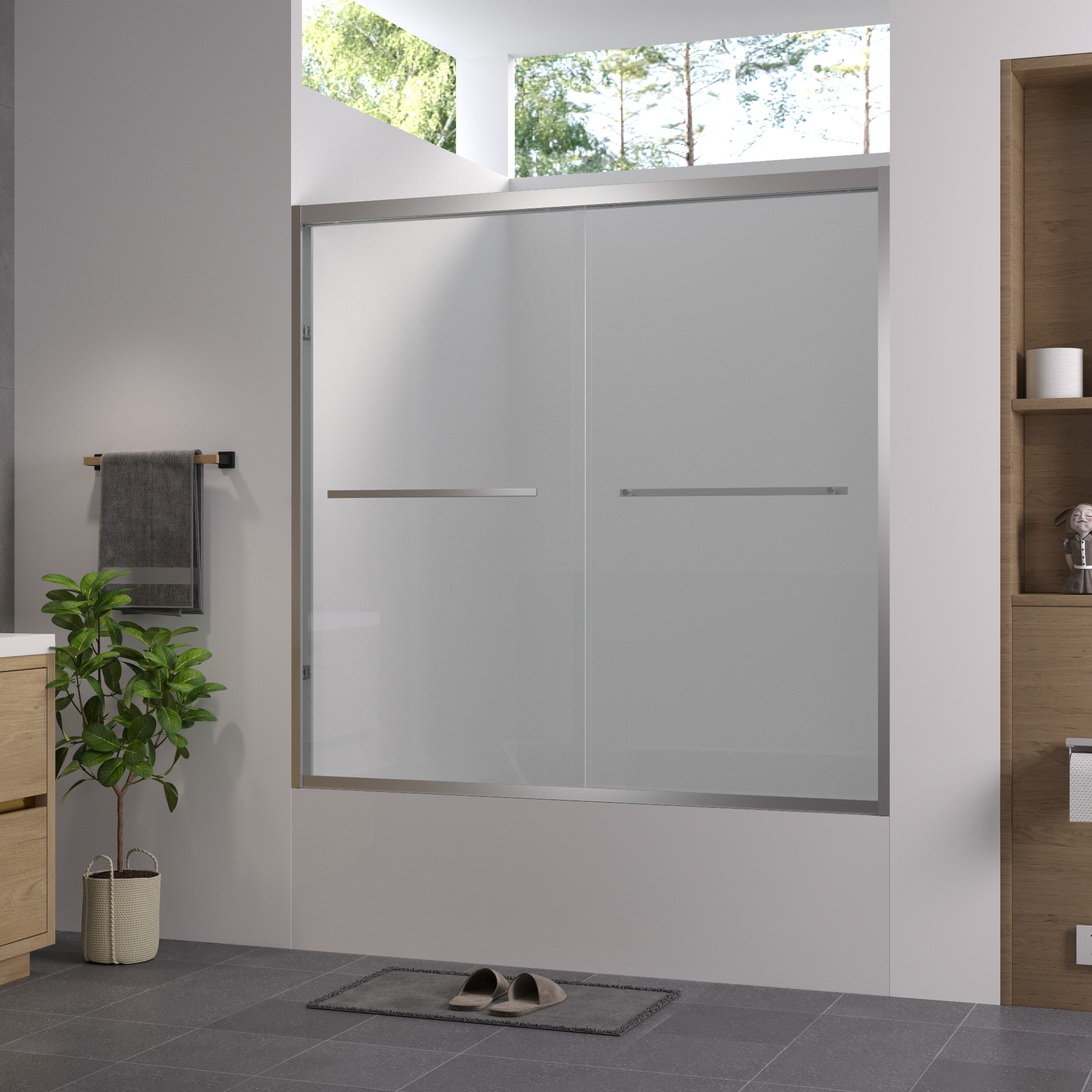 LavishLodge Finished Sliding Glass Bathtub Screen, 56 - 60"X58", 1/4 ...