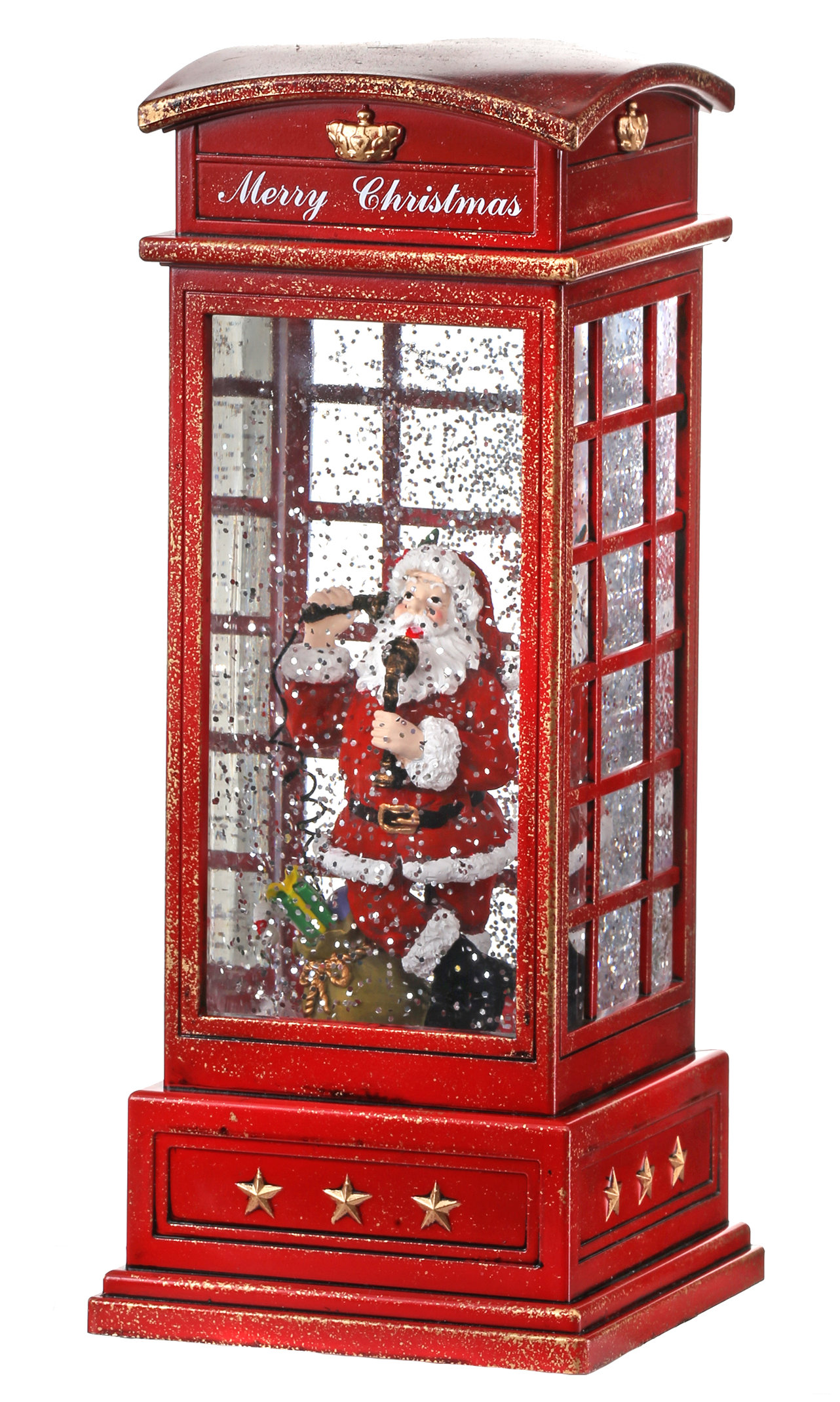 The Holiday Aisle® Battery Operated Timer Santa Phone Booth Water Globe ...