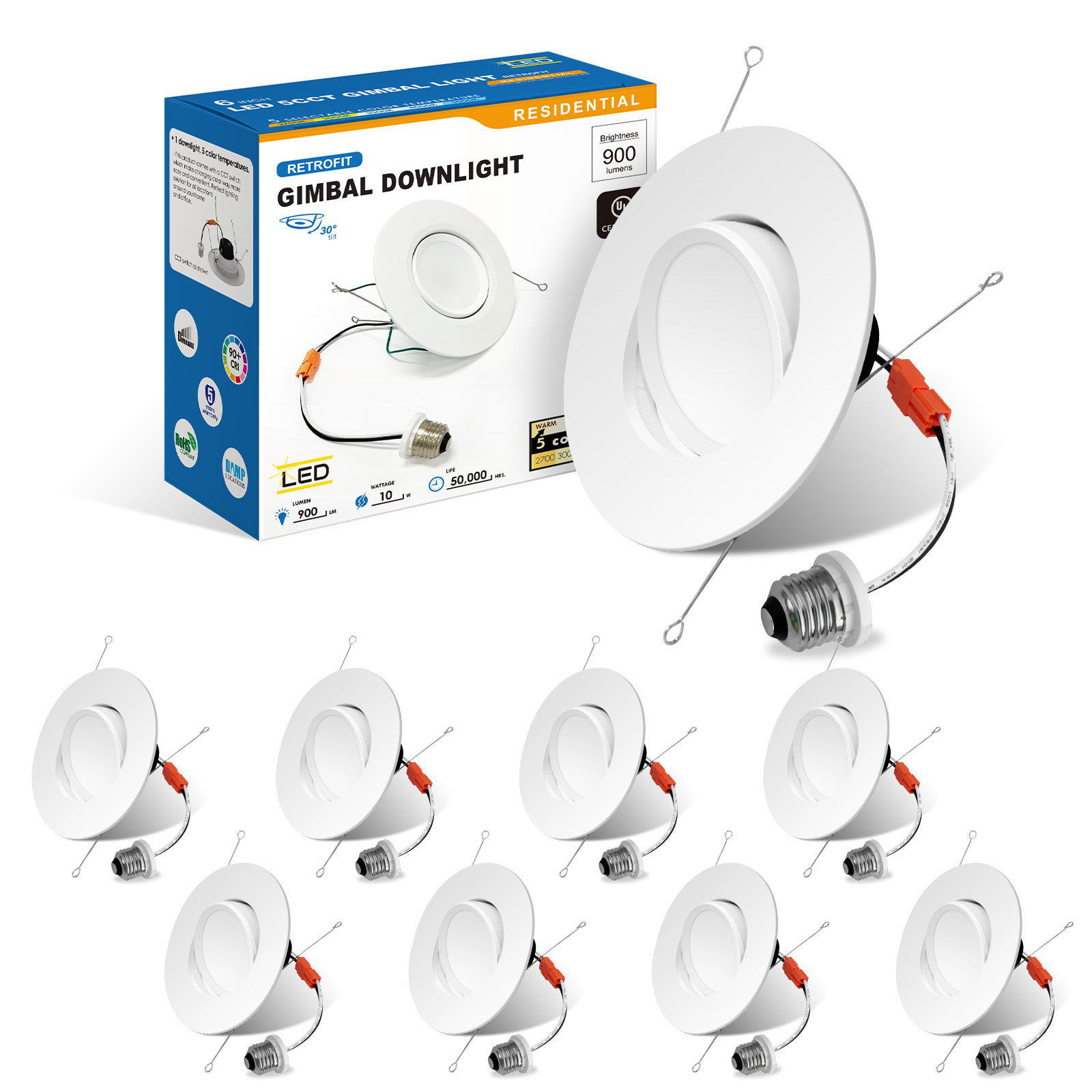 MW LIGHTING Modern 8 Pack 5/6 Inch Rotatable Retrofit Gimbal LED Can ...