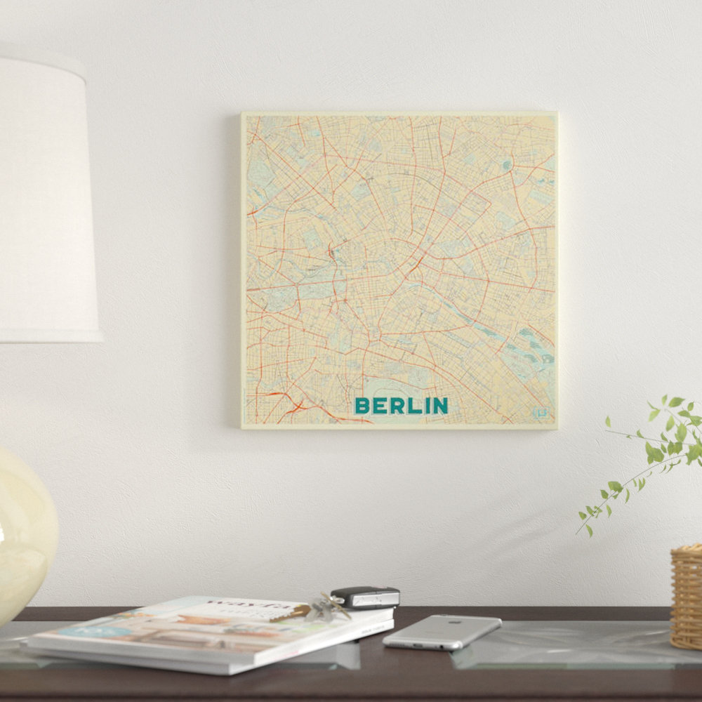 East Urban Home Berlin Retro Urban Blueprint Map - Graphic Art Print on ...