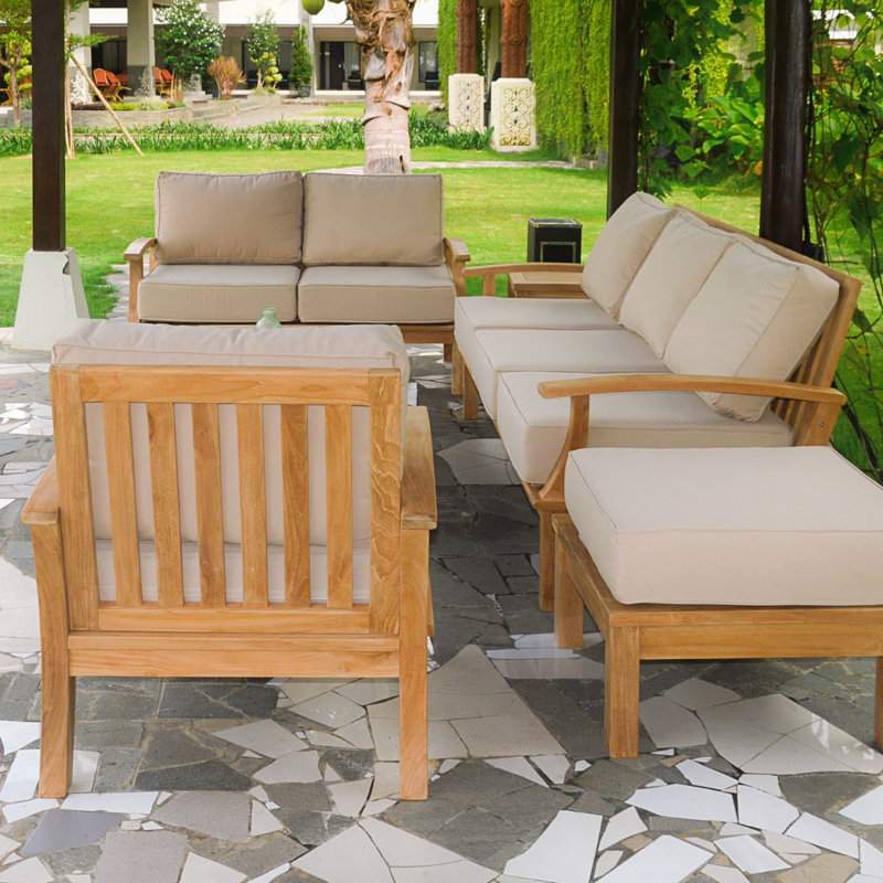 Rosecliff Heights Galvan 56.94" Wide Outdoor Teak Patio Sofa with ...