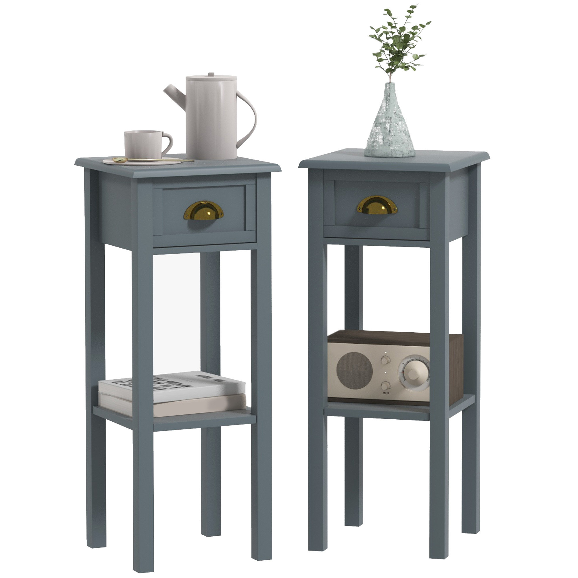 Winston Porter 2-Tier Side Tables Set of 2 with Drawer Shelf for Living ...