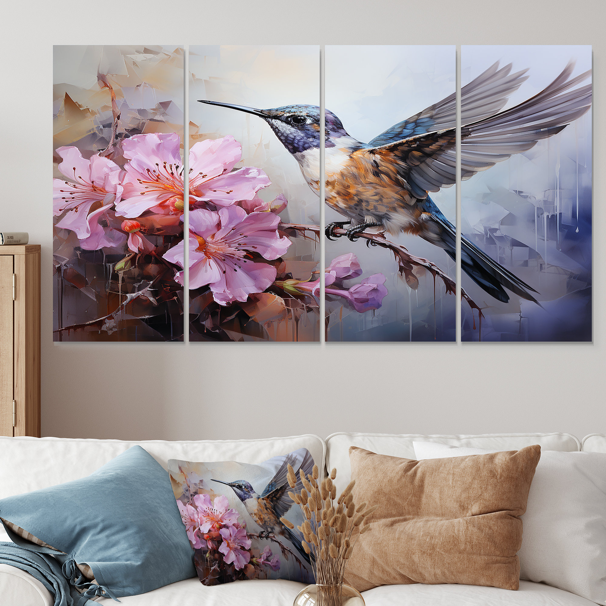 Lark Manor™ Grey Fluttering Hummingbird Blooms II - Hummingbird 4 Piece ...