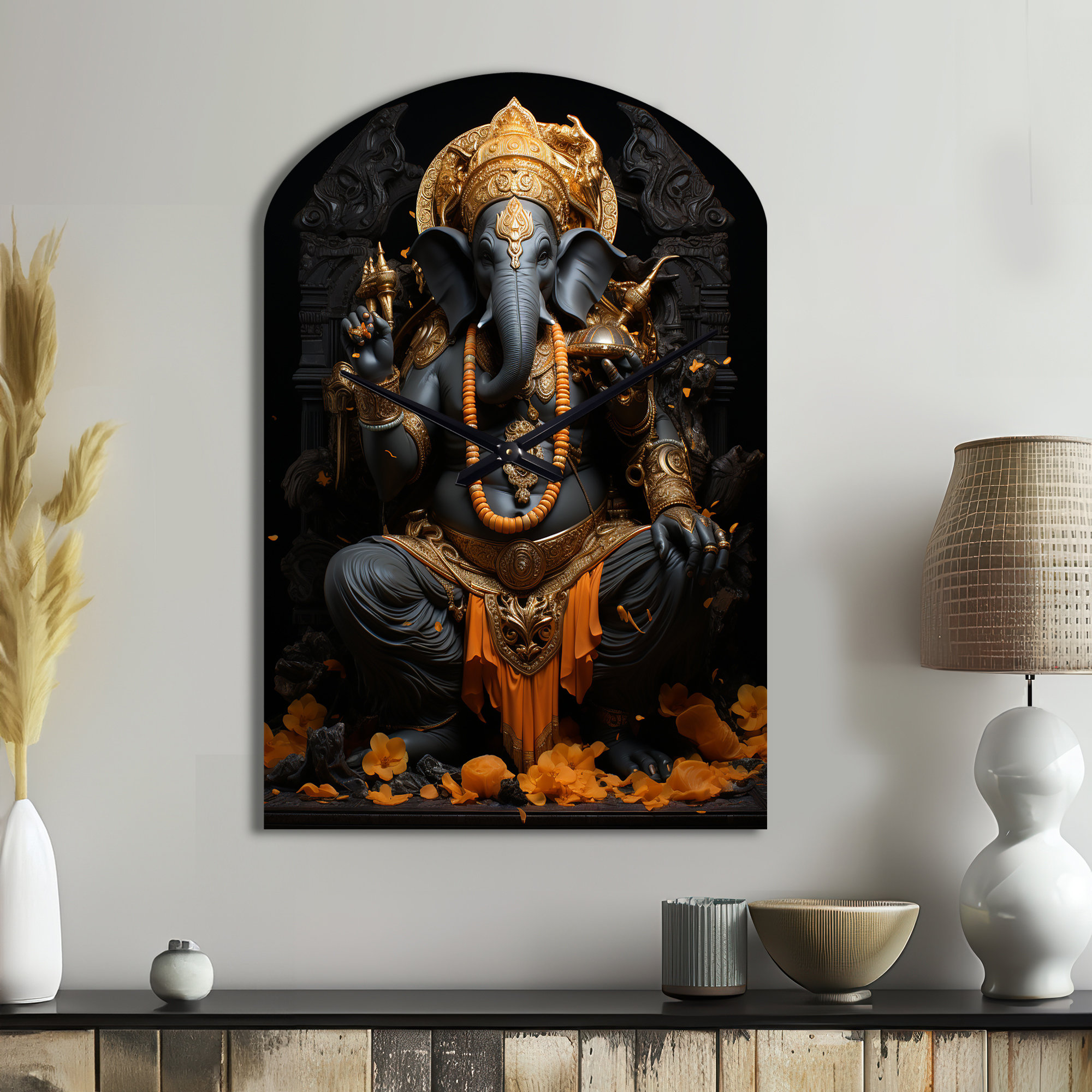 Design Art Hinduism Divine Ganesha II - Hinduism Arch Metal Wall Clock ...
