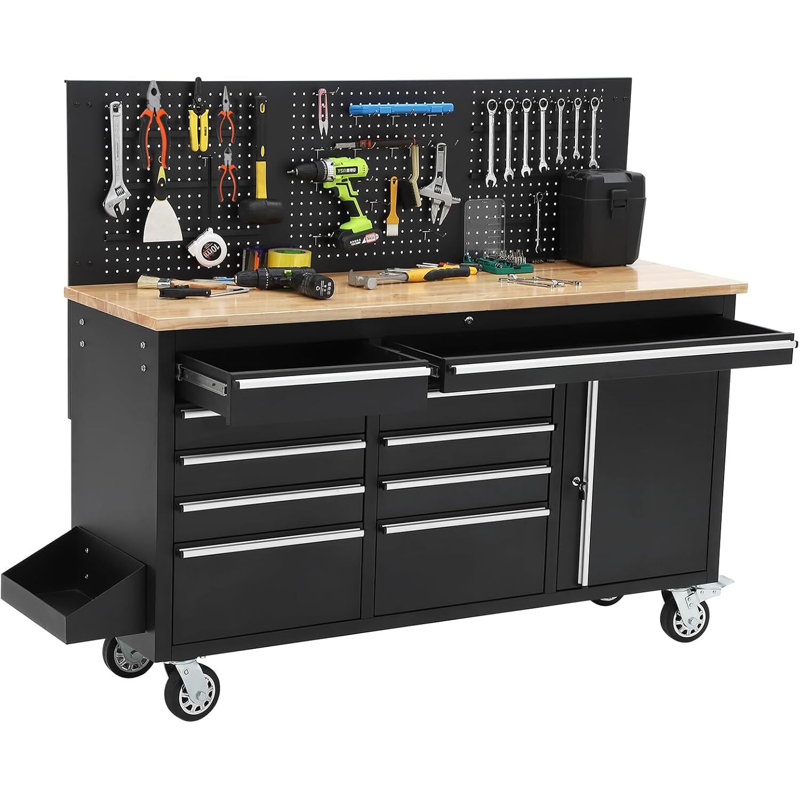 Zstar Workbench, 61In Heavy Duty Rolling Cabinet Workbench With Solid ...