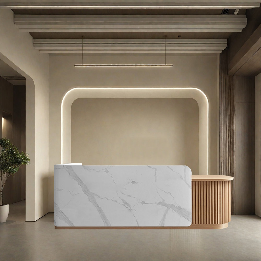 Orren Ellis Modern Front Counter Cashier Desk – Unique Shape Reception ...