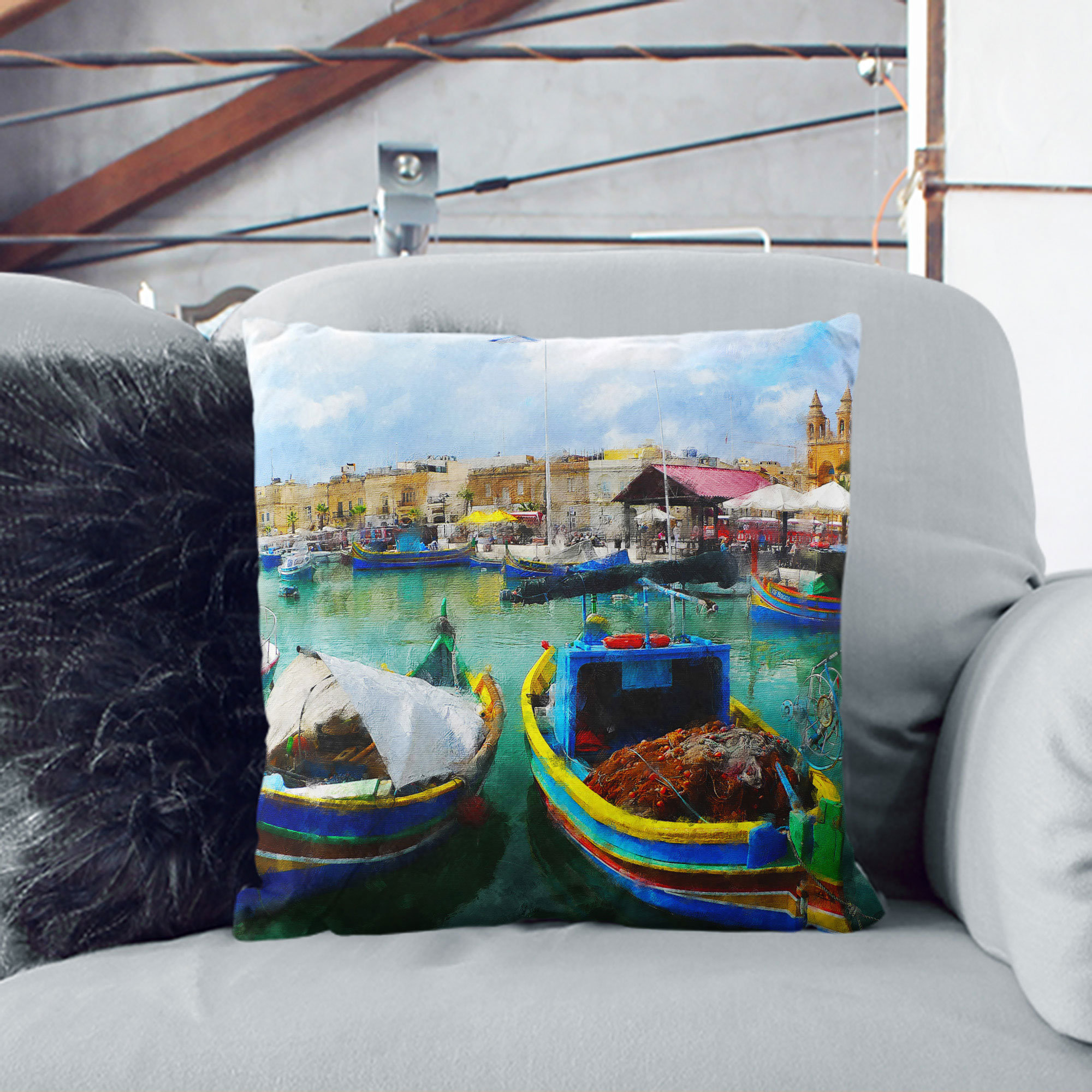 East Urban Home Fishing Boats in Malta Scatter Cushion | Wayfair.co.uk