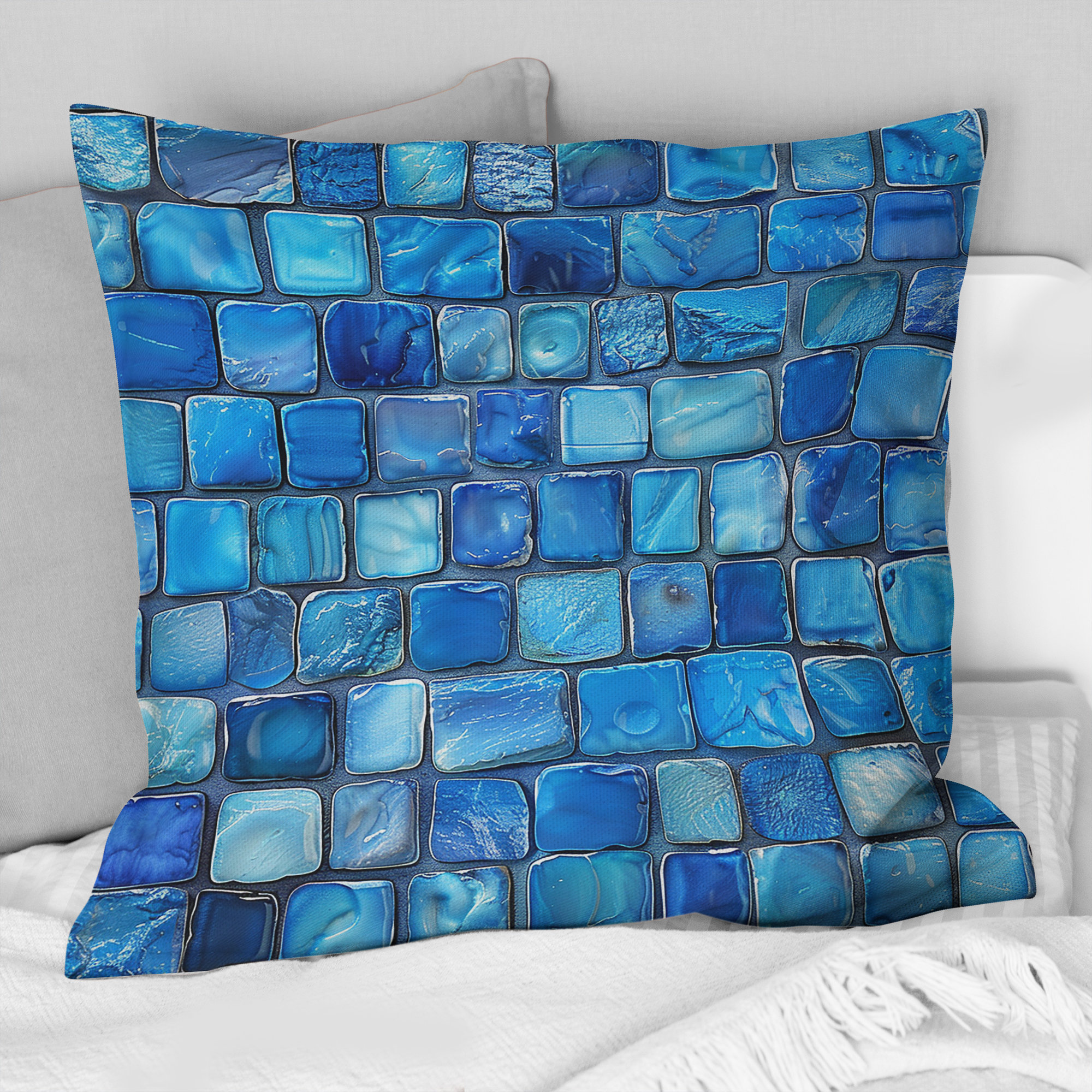 Design Art Blue Modern Mosaic Tiles III - Modern Throw Pillow | Wayfair