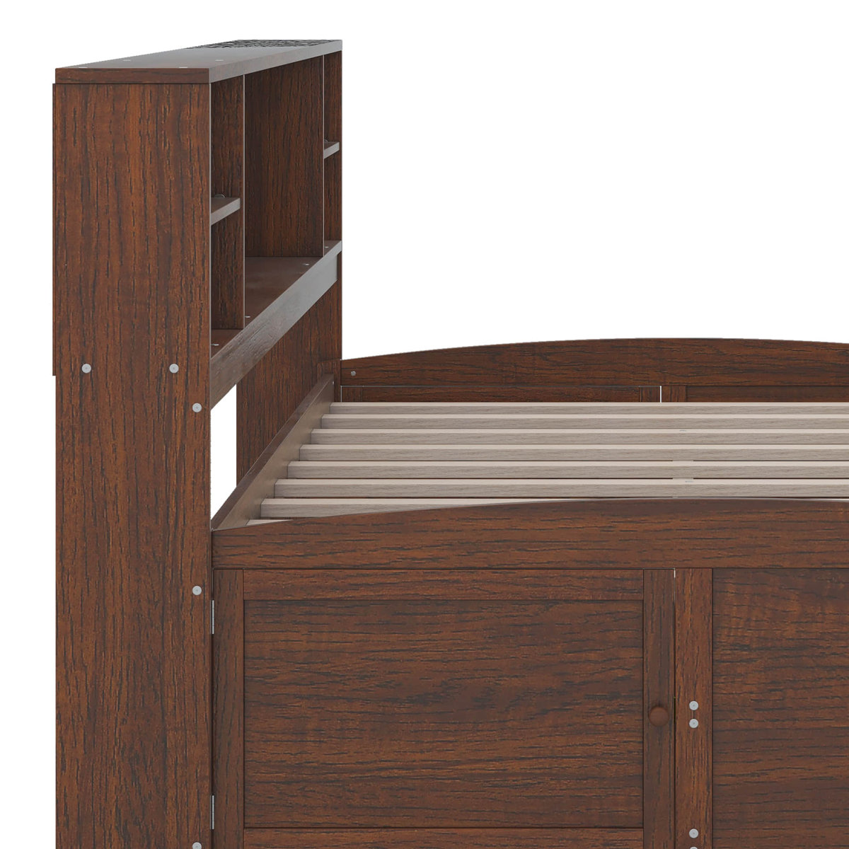 Wildon Home® Full Size Wooden Captain Bed With Built-In Storage Shelves ...