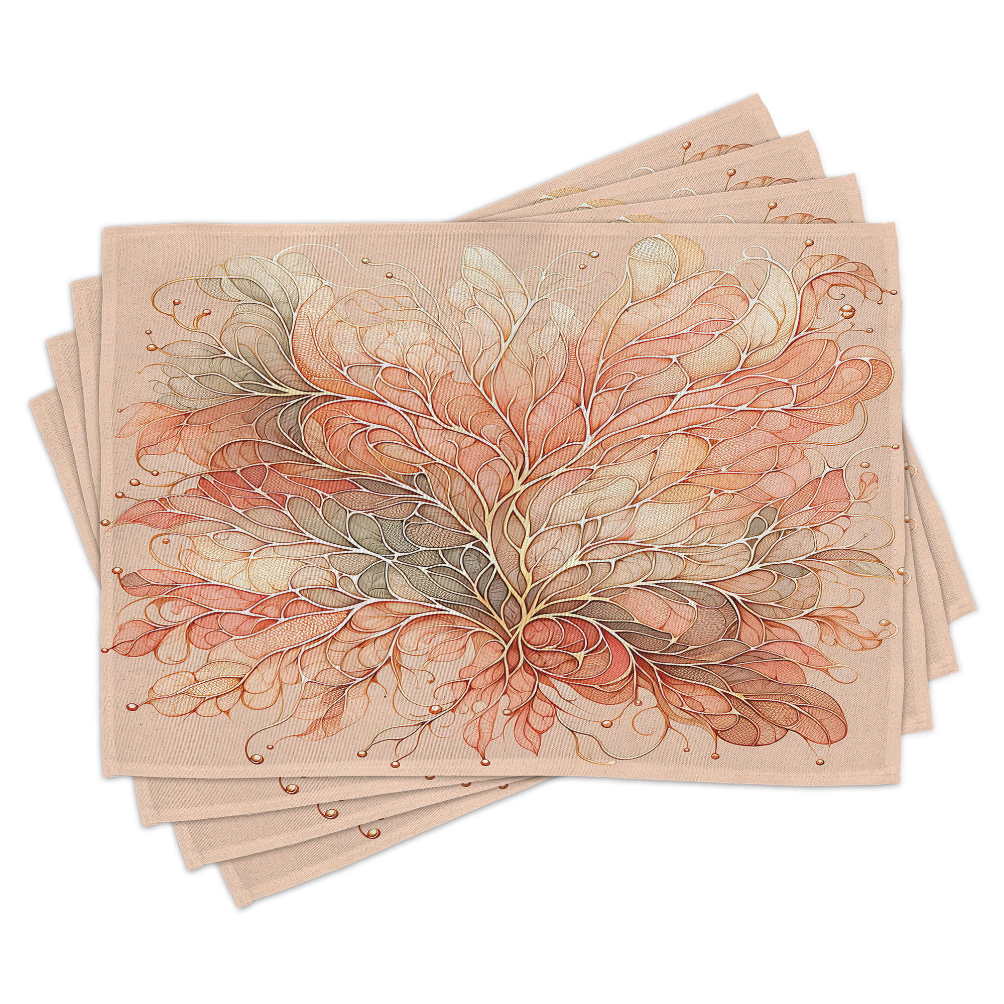 Ambesonne Peach Place Mats Set of 4 Soft Scale and Leafy Branches ...