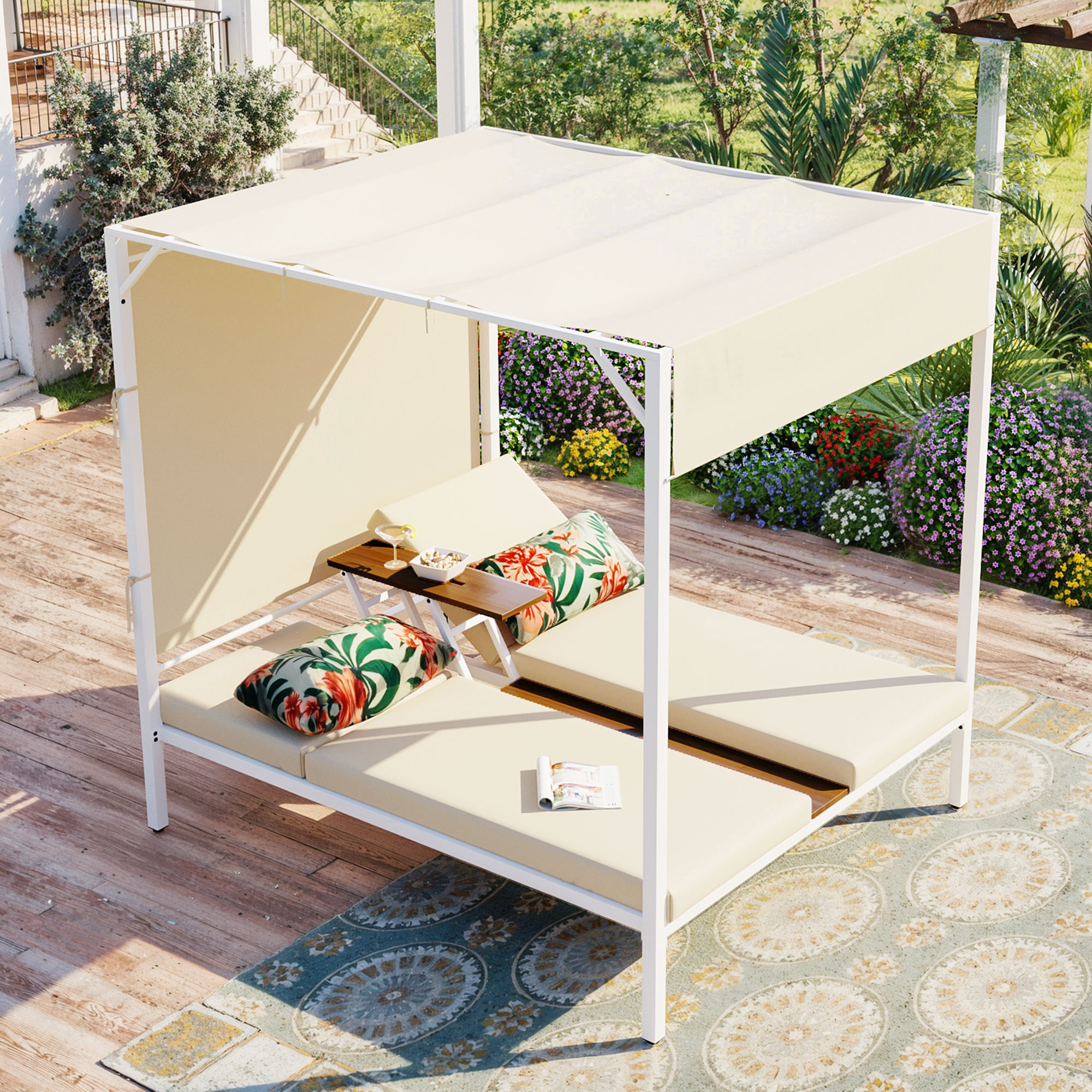 Hokku Designs Outdoor Patio Sunbed Daybed With Cushions - Wayfair Canada