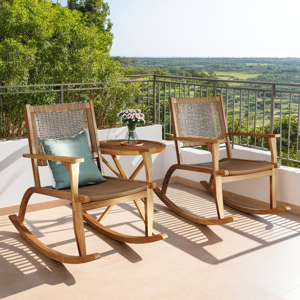 Bayou Breeze 2-Piece Acacia Wood Patio Rocking Chair Set,Outdoor Chairs ...