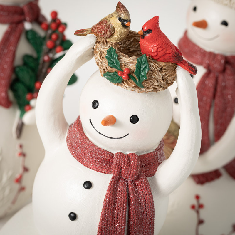 The Holiday Aisle® Snowmen With Cardinals - Set Of 3 | Wayfair