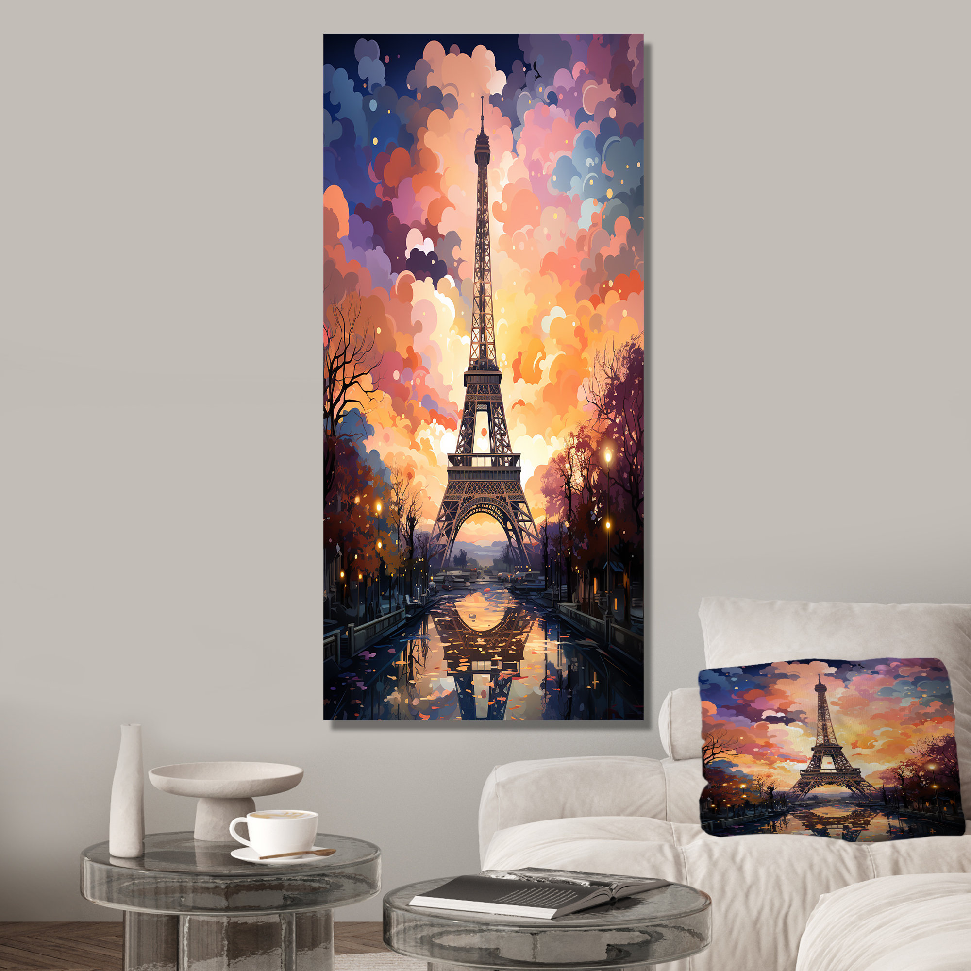One Allium Way® Colorful Paris Eiffel Tower At Night - City Paris Wall ...