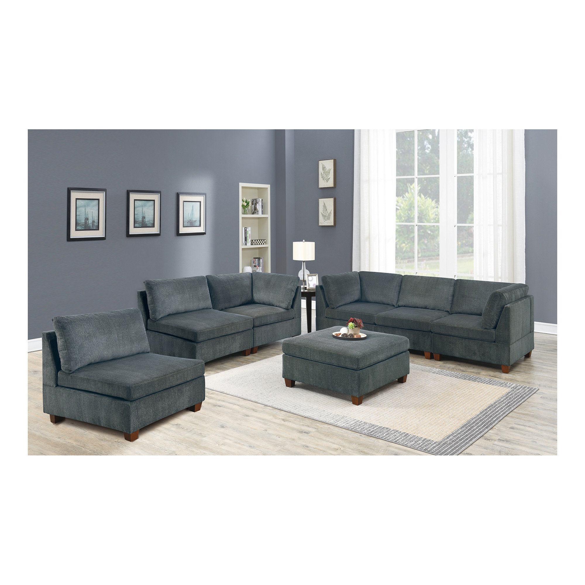 Hokku Designs Living Room Furniture Gray Chenille Modular Sectional 7pc ...