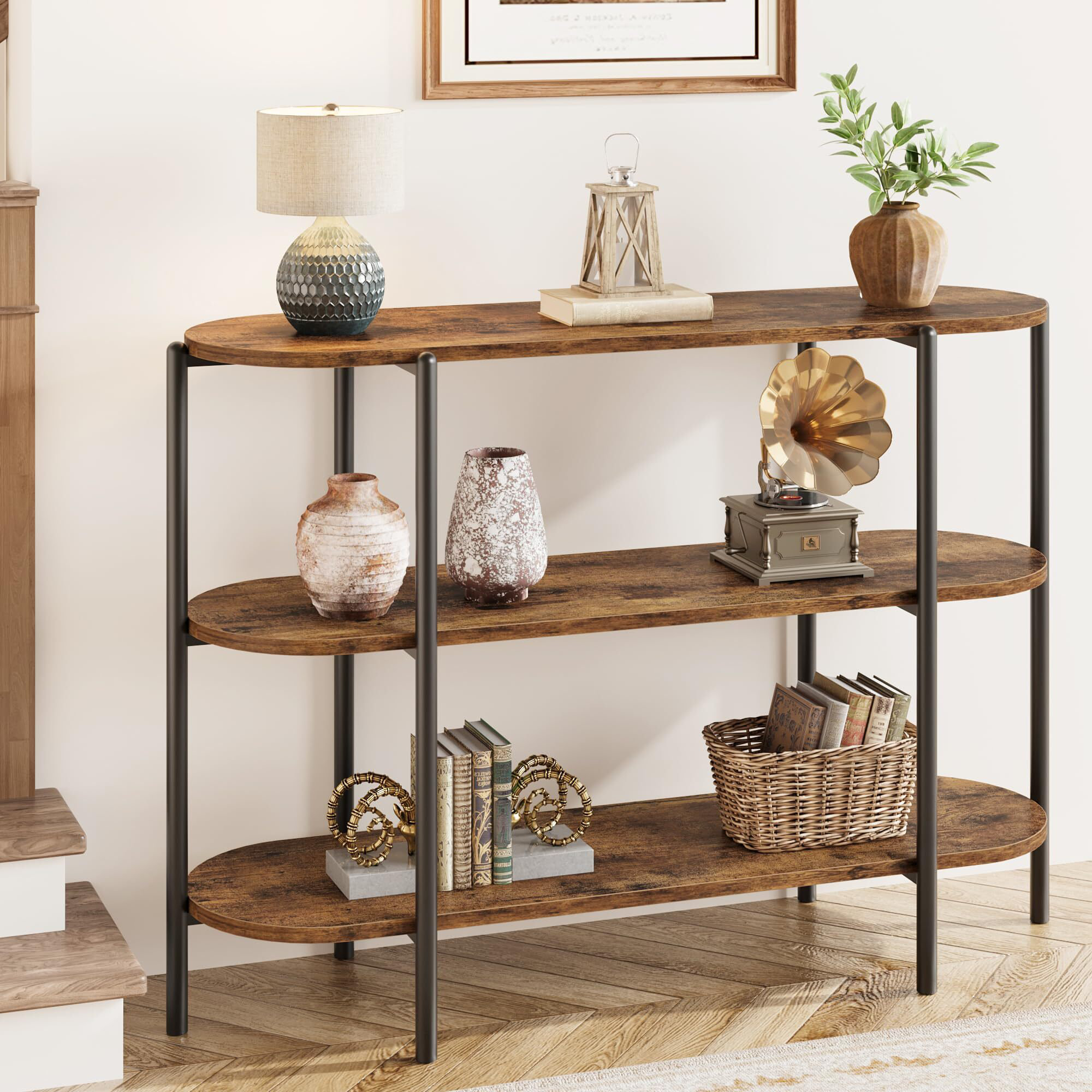 17 Stories 47.2" Inch Console Table, 3 Tier Industrial Metal Sofa Table ...