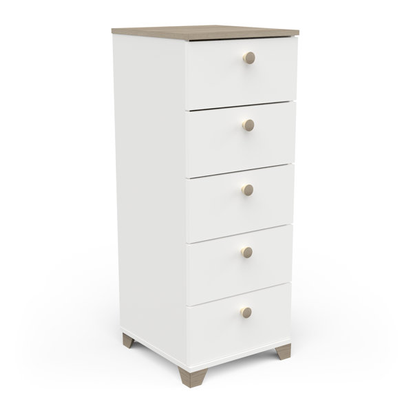 Latitude Run Barbaa 5 Drawer Matt White and Oak Tall Chest of Drawers ...
