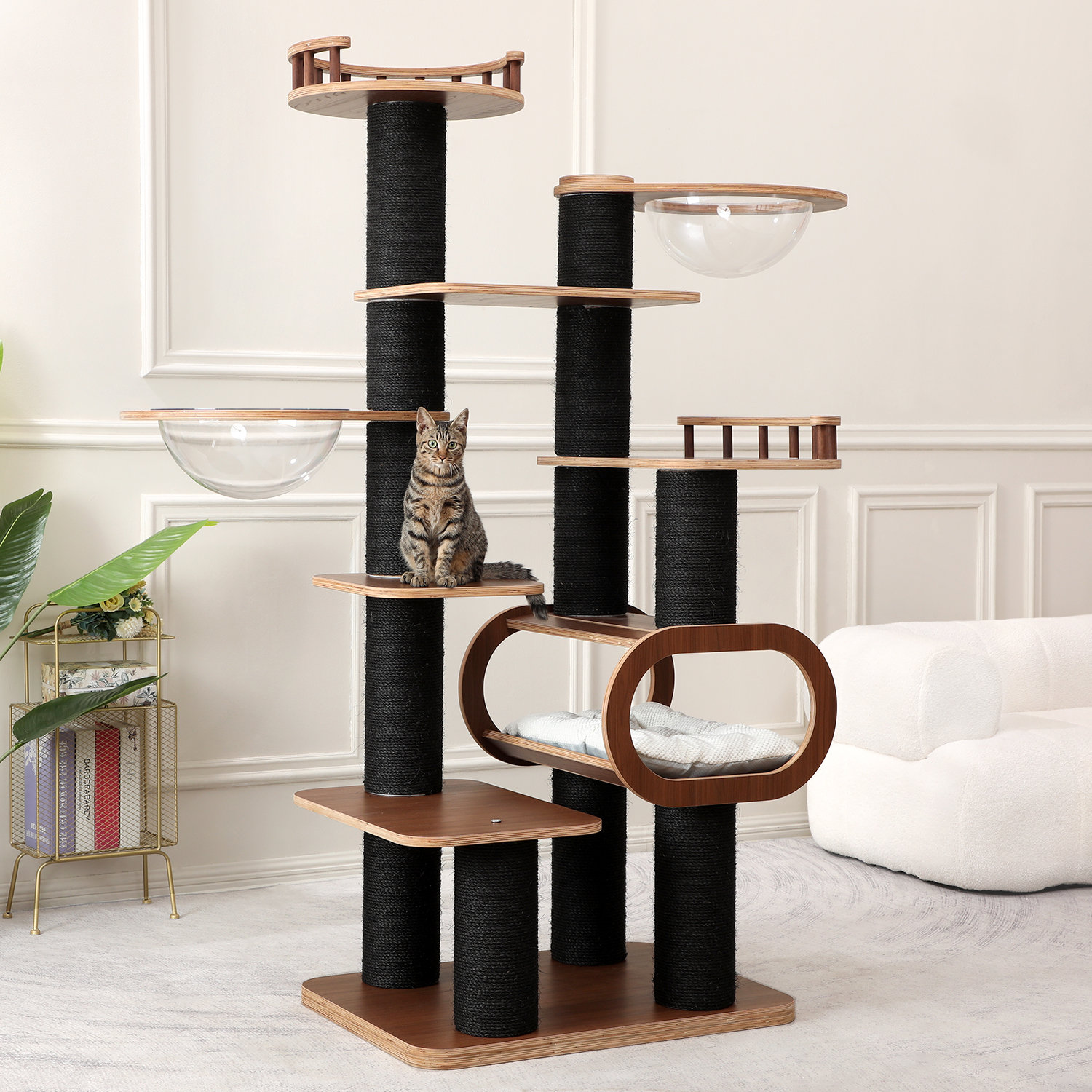 KZLAA 70.9"H Black Large Solid Wood Cat Tree Multi-Level Tall Cat Tower ...