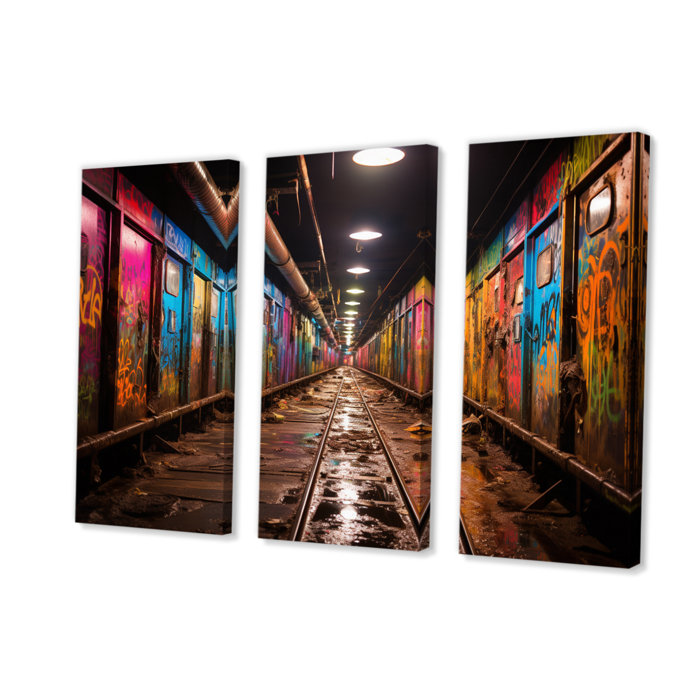 Ebern Designs Colorful Tunnel Graffiti Oasis Bold On Canvas 3 Pieces ...