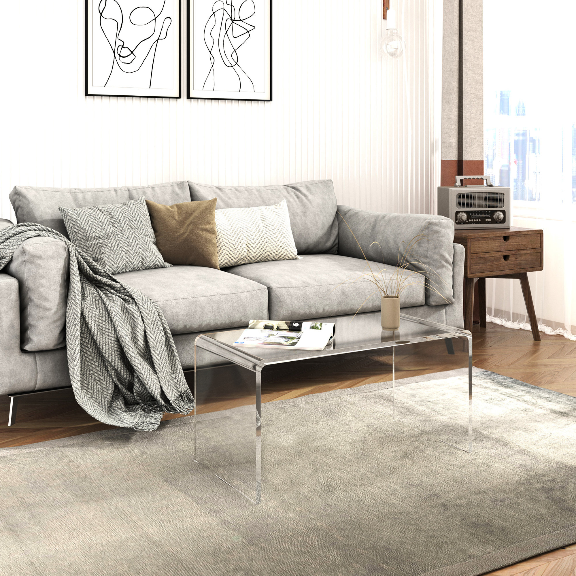 Ivy Bronx 32" Acrylic Waterfall Table For Exhibits, Clear - Highlight ...