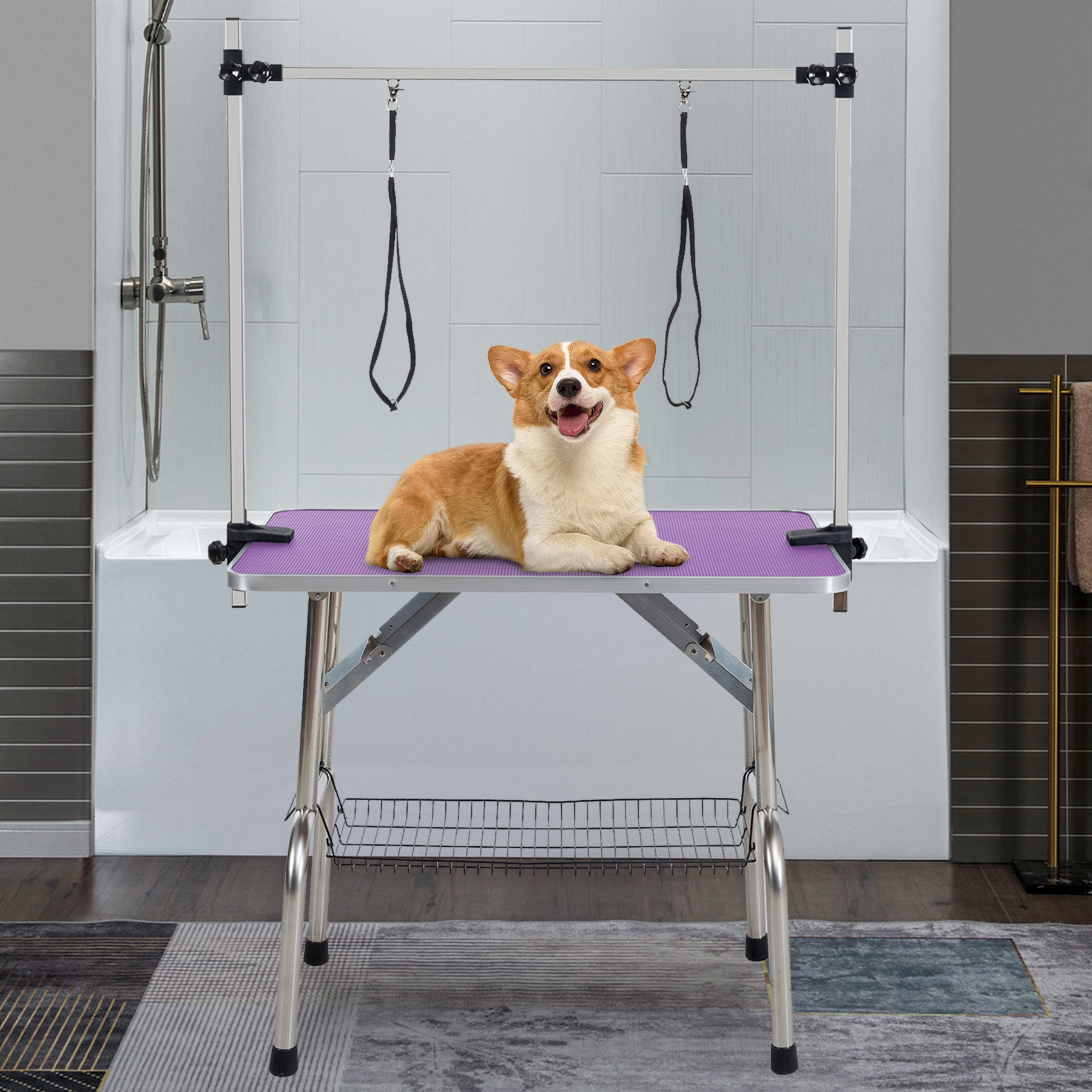 BESTCOSTY 46" Folding Dog Pet Grooming Table With Stainless Steel Frame ...