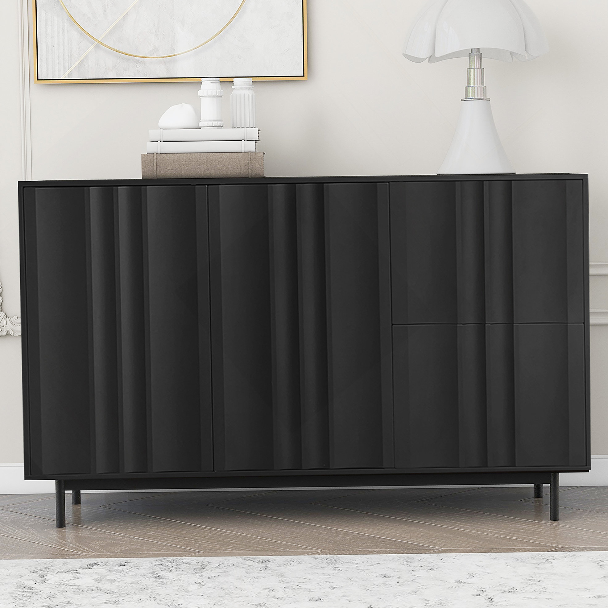 Hokku Designs Wave Pattern Storage Cabinet with 2 Doors and 2 Drawers ...