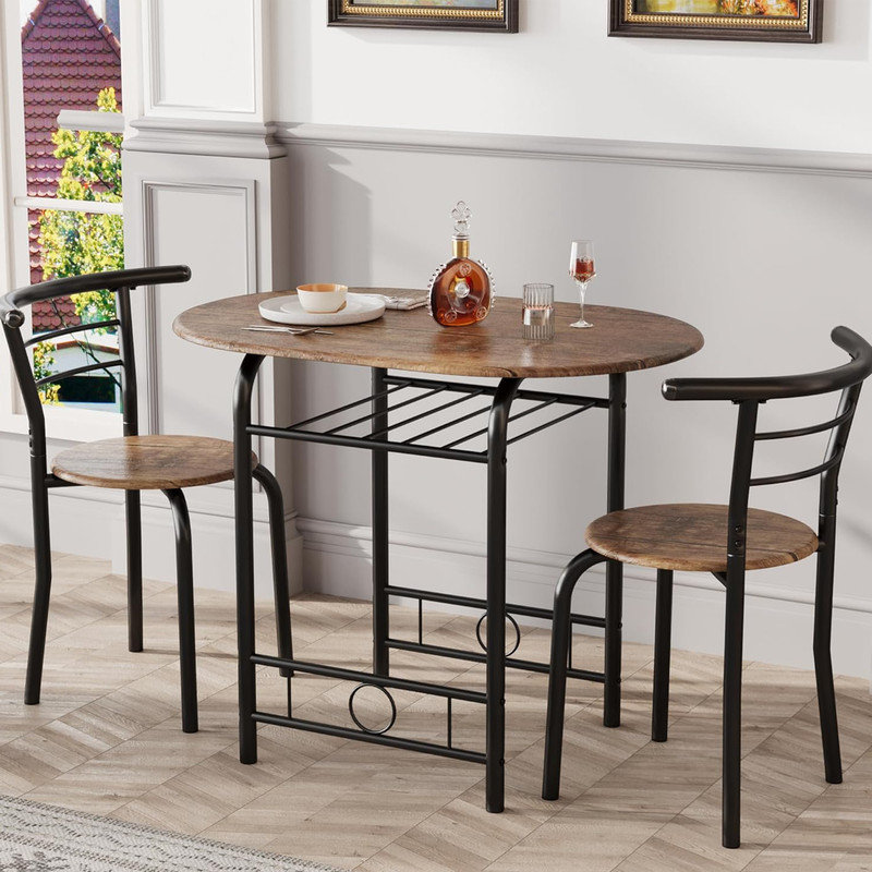 17 Stories 3-Piece Wooden Round Table & Chair Set | Wayfair