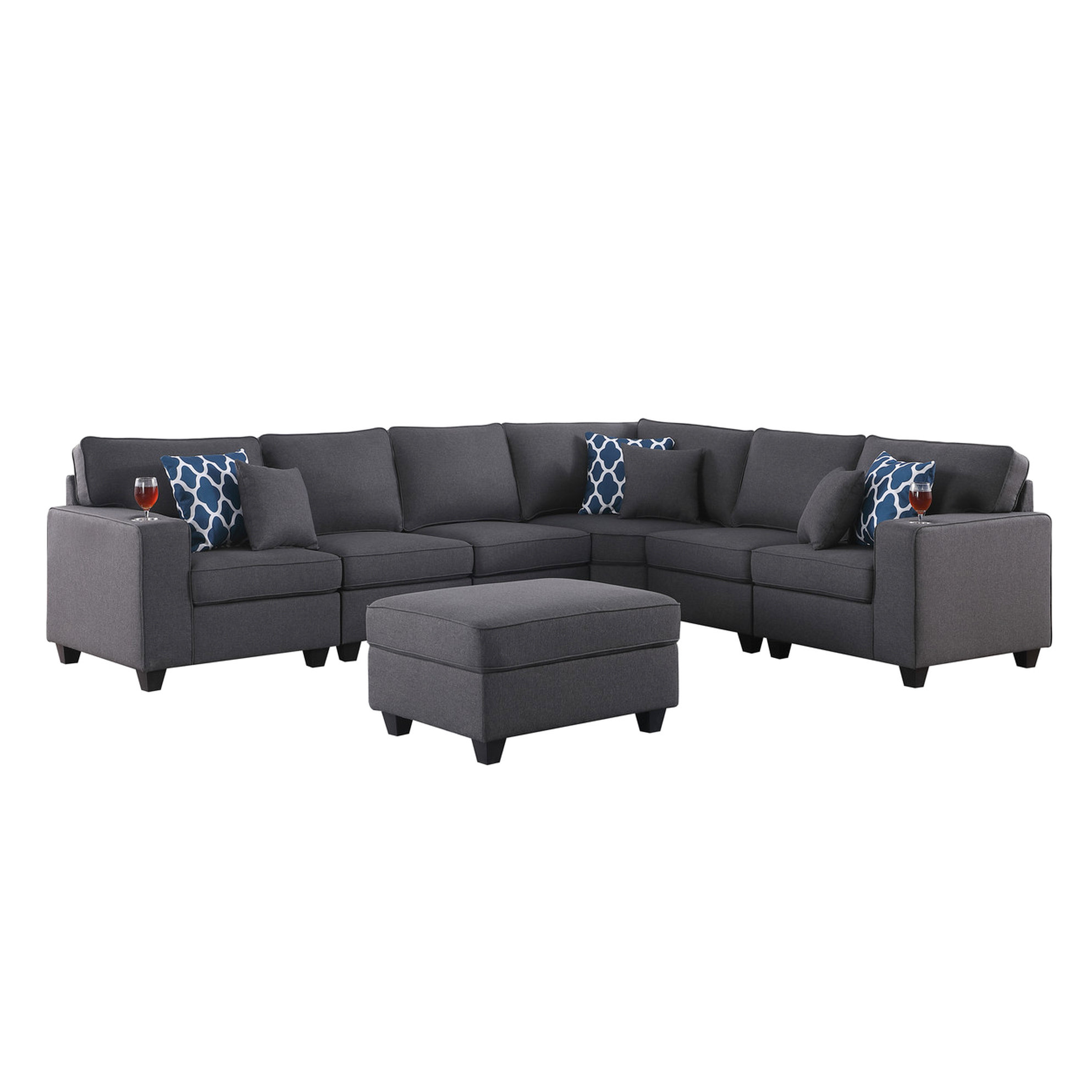 Latitude Run® Dark Gray 7pc Linen Reversible L-shape Sectional With And ...