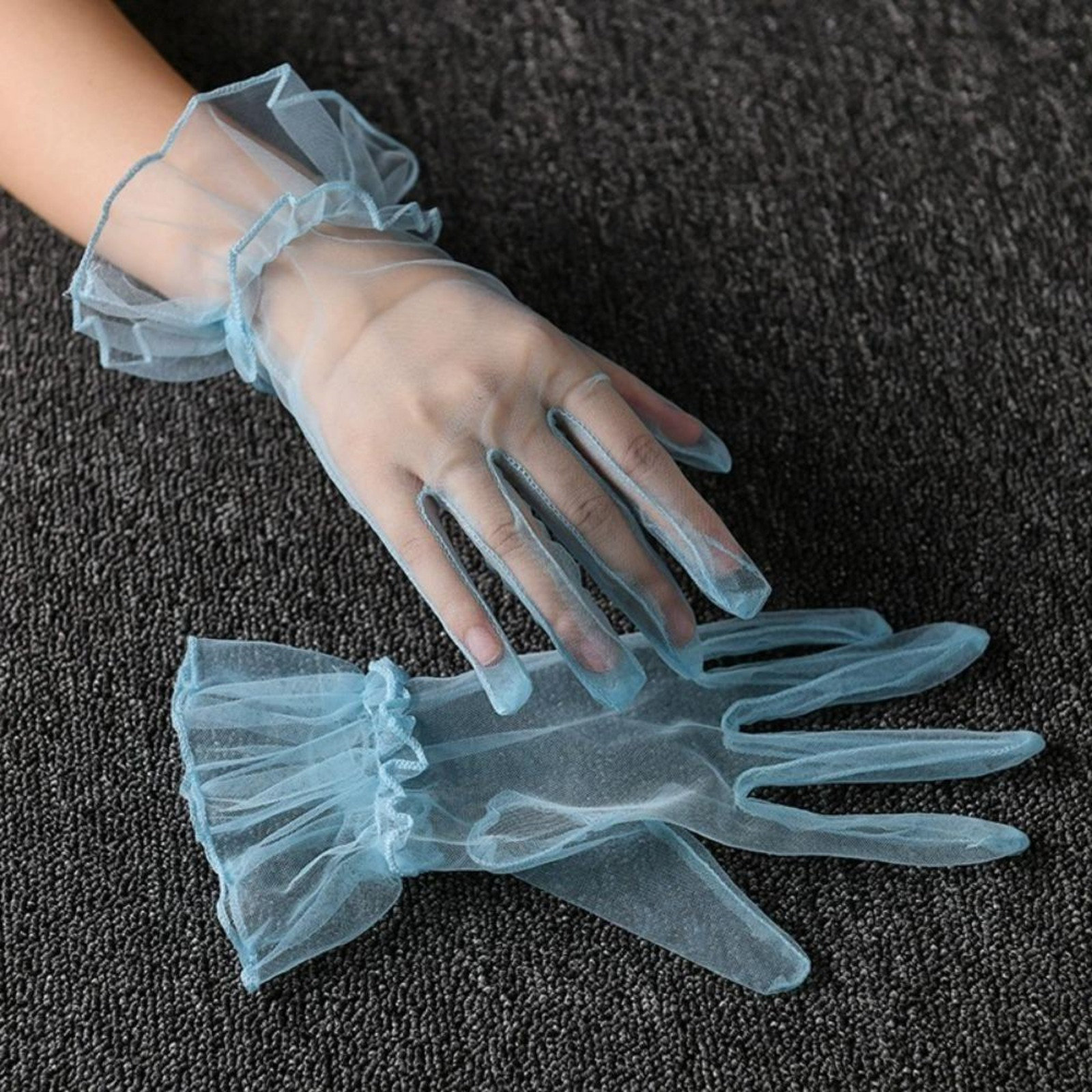 IPOPU Ruffled Tulle Mesh Gloves - Wedding & Bridal Short Tea Party ...