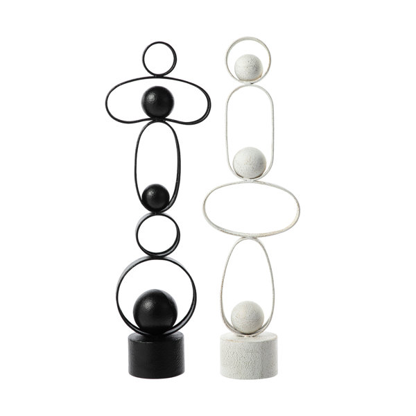 Ivy Bronx Set Of 2 Modern Abstract White/Black Metal Sculpture Table ...