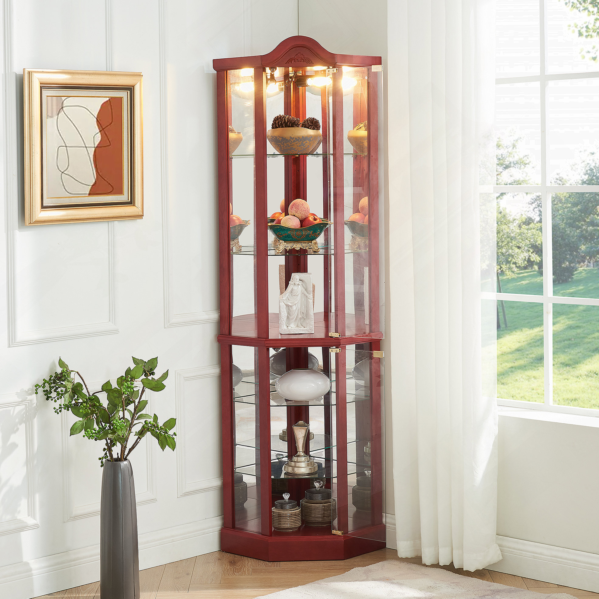 Red Barrel Studio® Glass Cabinet Lighted Corner Cabinet Corner Display ...