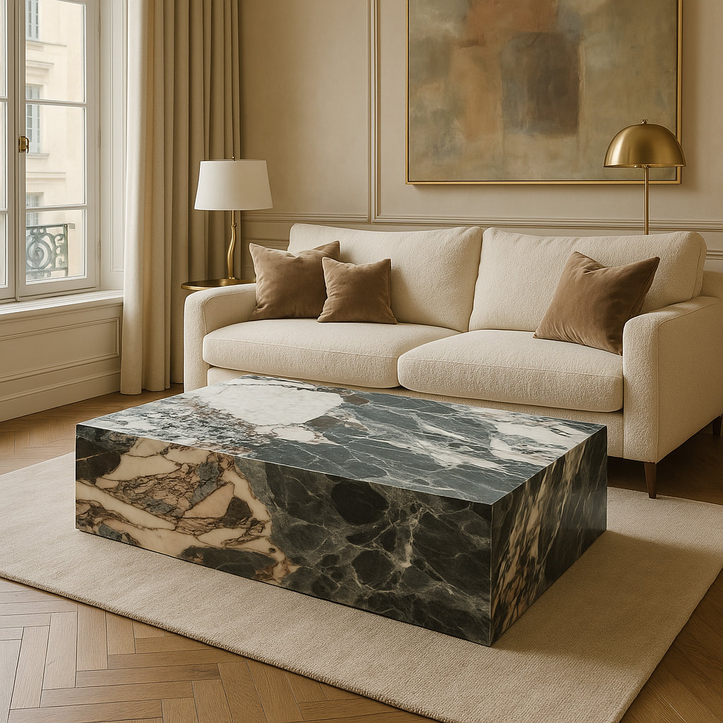 BETACH Genuine Marble Block Coffee Table - Blue Dream Marble, 54" Extra ...