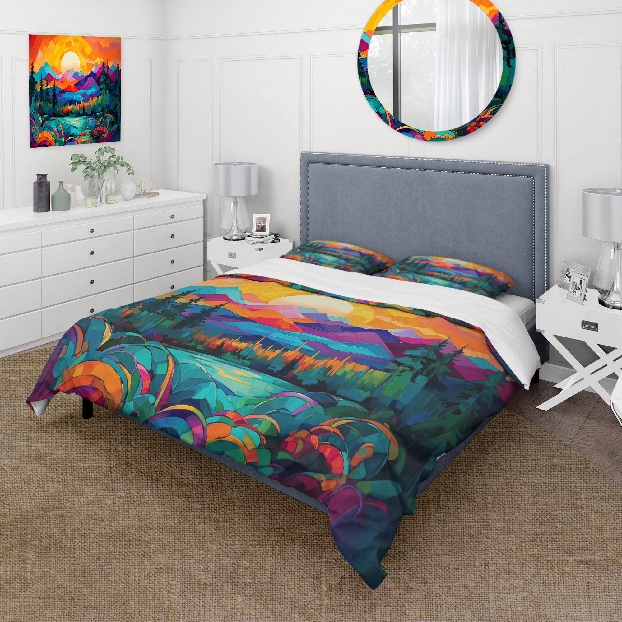Design Art Vibrant Sunset Shining Over Mountains II BeddingMicrofiber ...