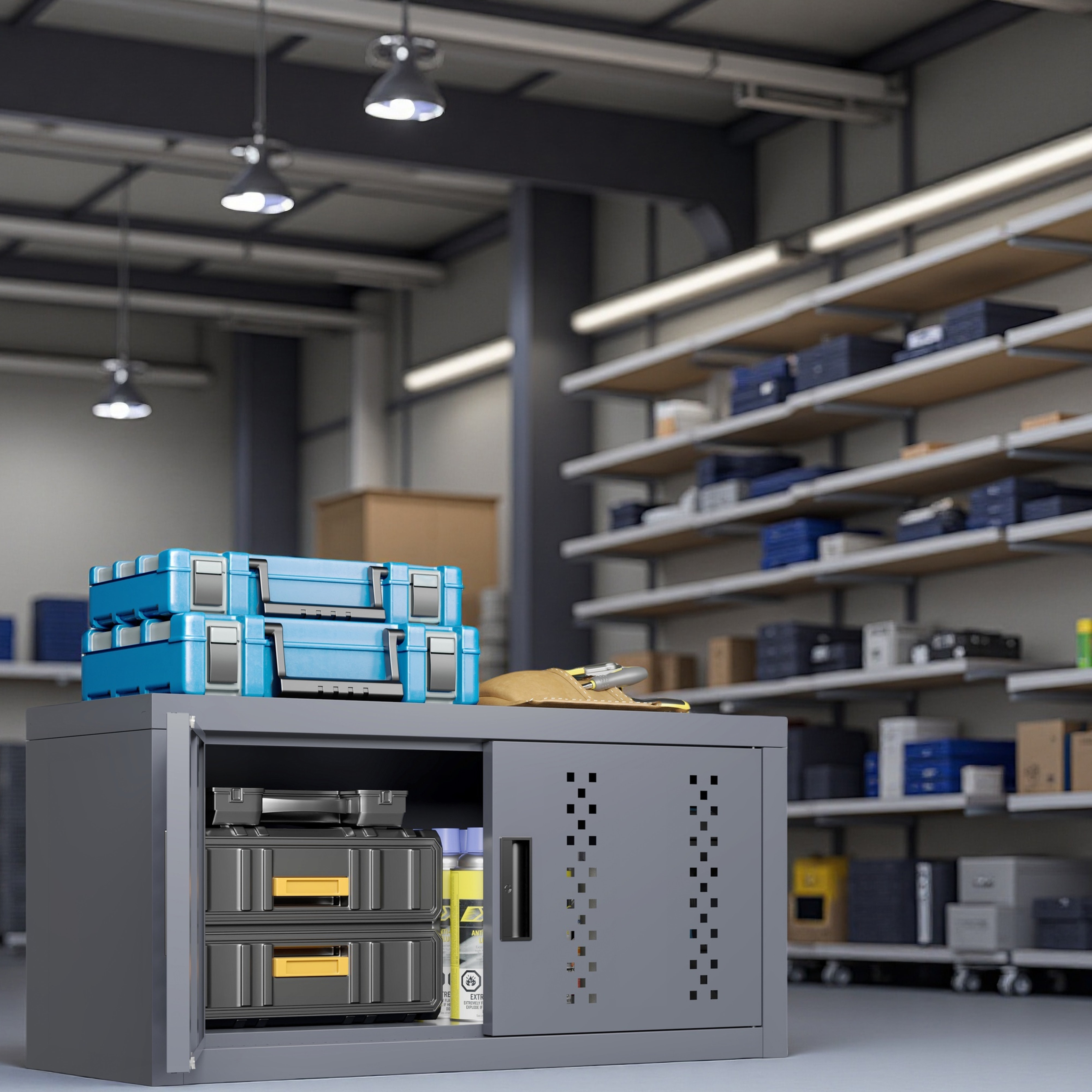 Wrought Studio™ Gray Metal Garage Cabinet With Door, Wall-Mounted ...