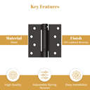 Deltana DSH44U10B 4" x 4" Spring Hinge, UL Listed in Oil-rubbed Bronze ...
