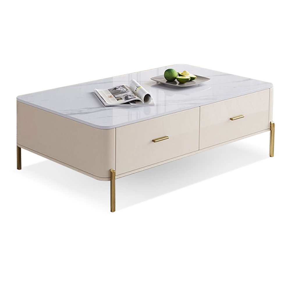 Awning Specs 49.21" White + Golden Sintered Stone Rectangular Coffee ...