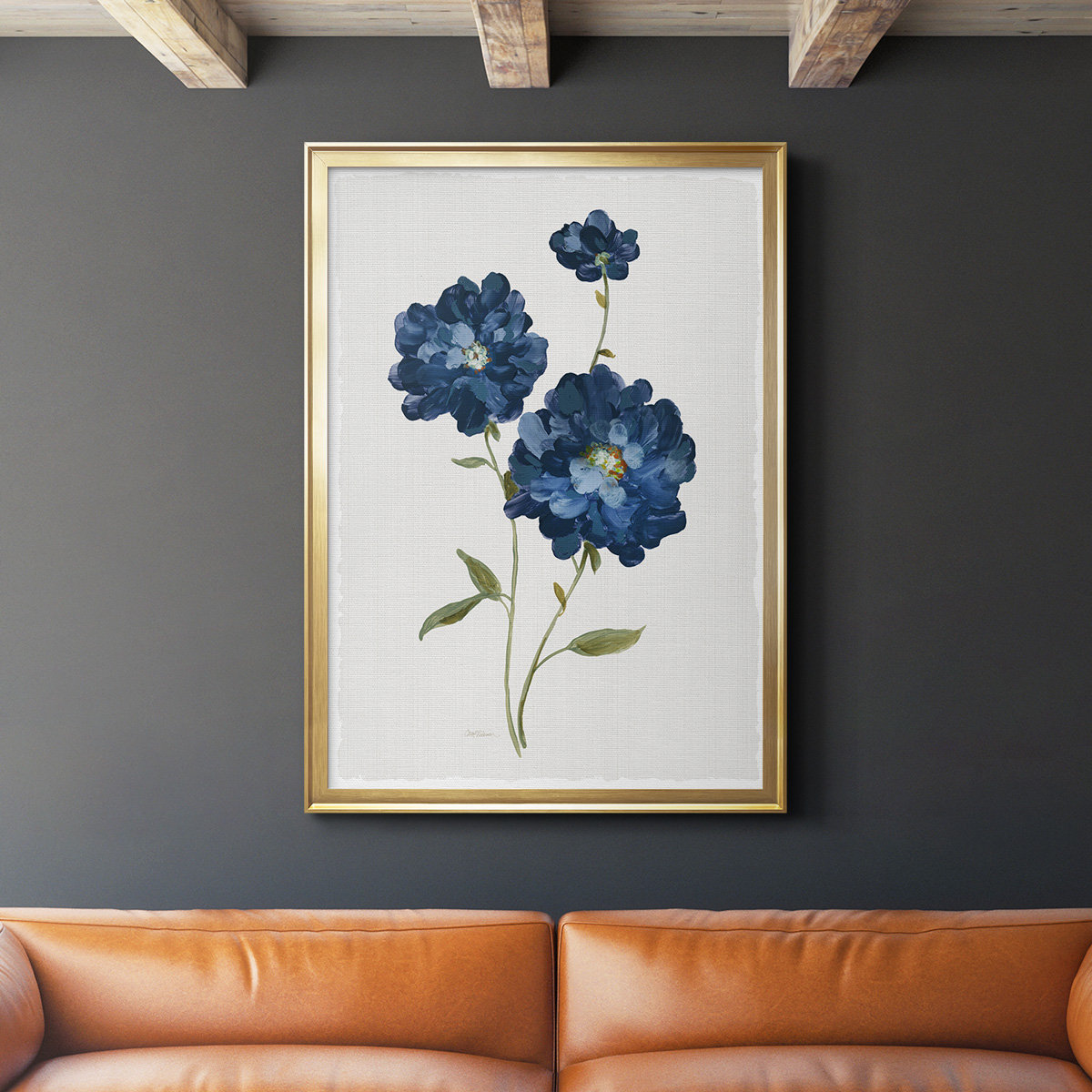 Wexford Home Blue Mums Premium Framed Print - Ready To Hang | Wayfair