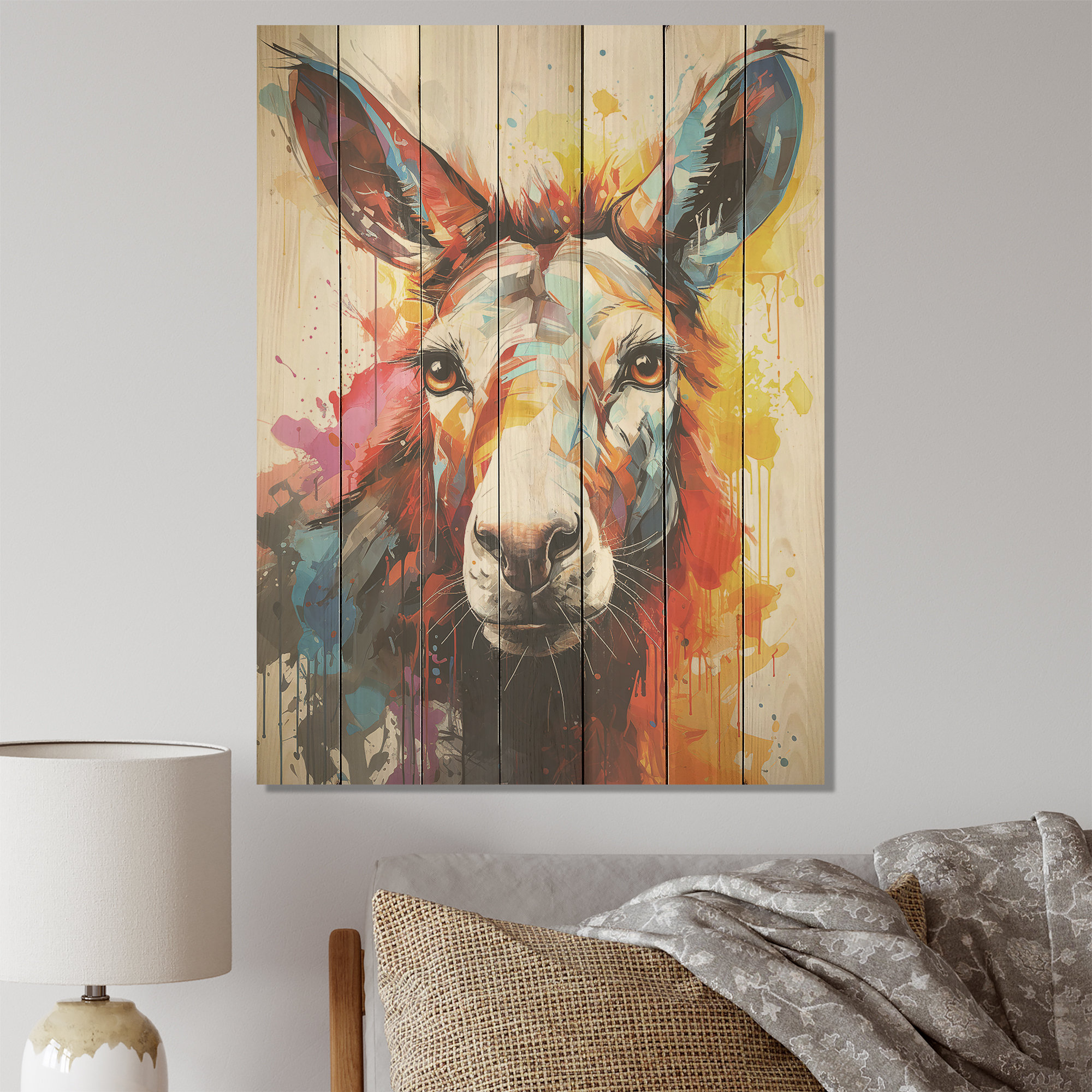 Gracie Oaks Pop Art Donkey Pop I - Donkey On Wood Print | Wayfair