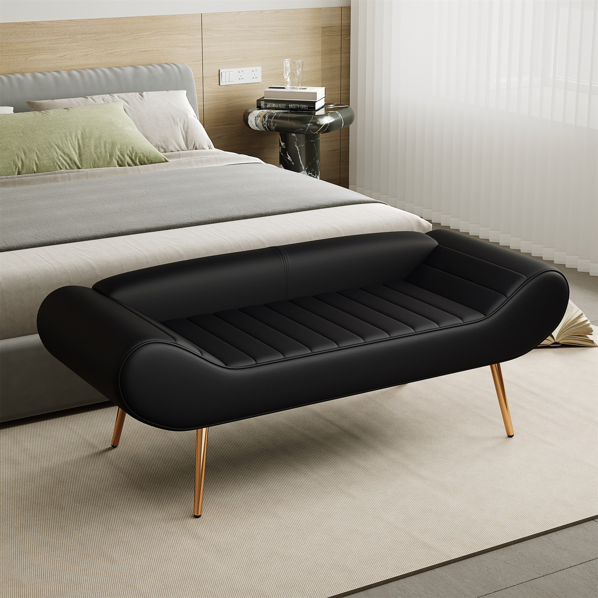 Mercer41 57 Inch Sofa Stool PVC Fabric Can Be Placed In The Bed ...