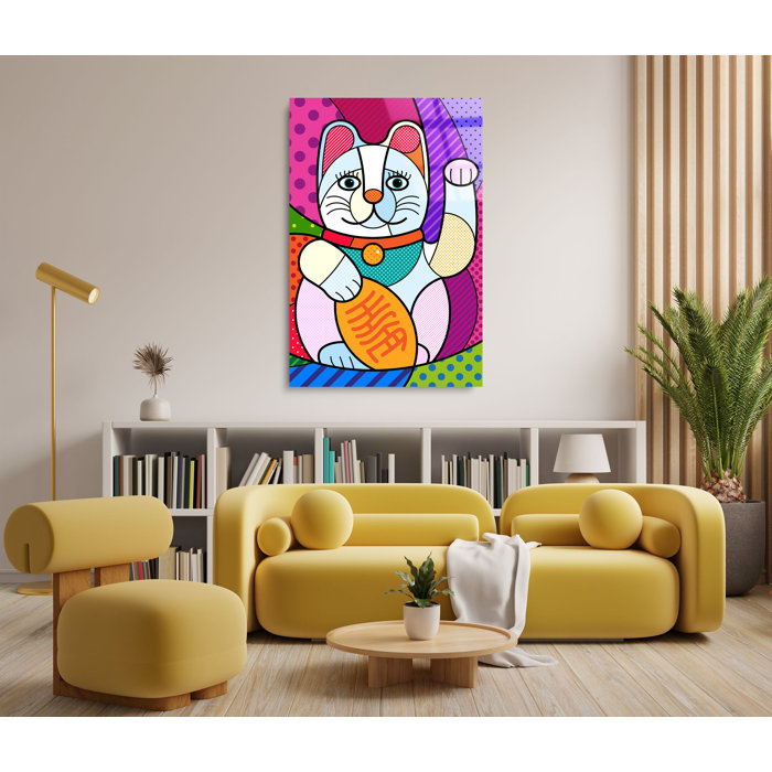 Trinx Pop Art Lucky Cat On Plastic / Acrylic Print | Wayfair