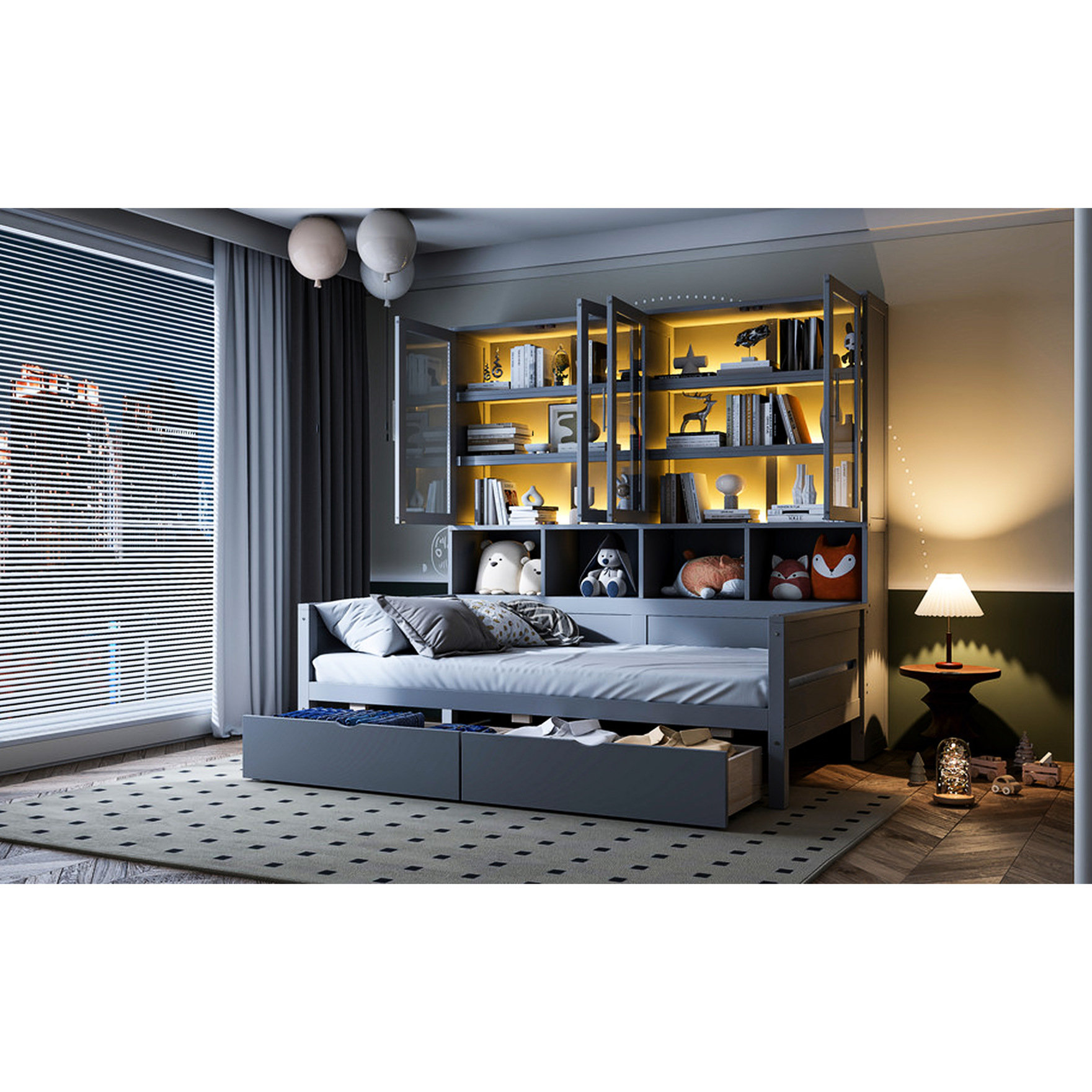 Lark Manor™ White Twin Daybed With Shelved Storage And Led Ambient ...