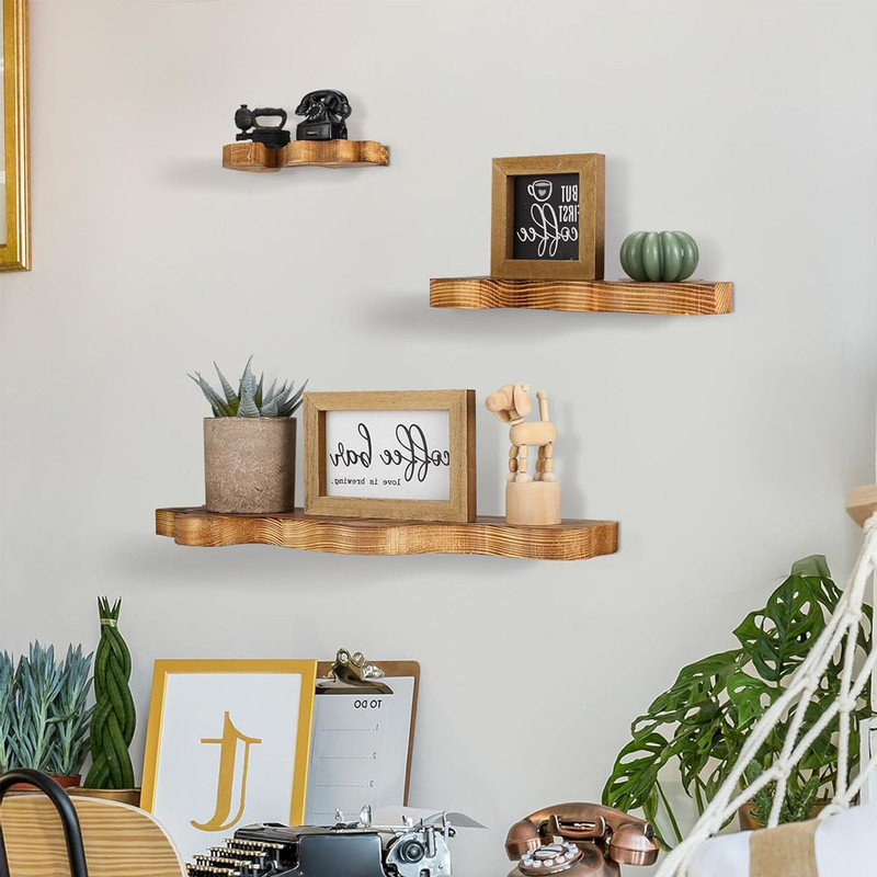 Millwood Pines Set of 3 Wave Edge Floating Shelf, Wall Mounted Shelves ...