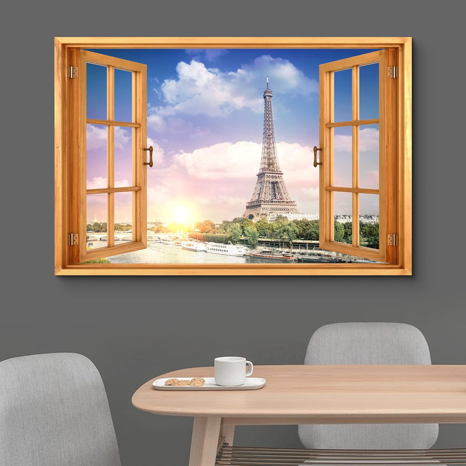IDEA4WALL Wi Nature Scene " Window View Pastel Sunset Eiffel Tower ...