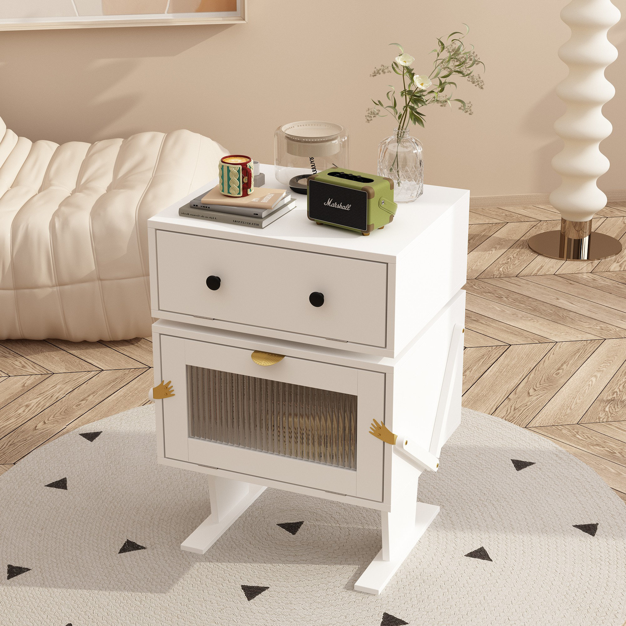 Trinx Robot-Inspired Modern End Table With Dual Compartments, Movable ...