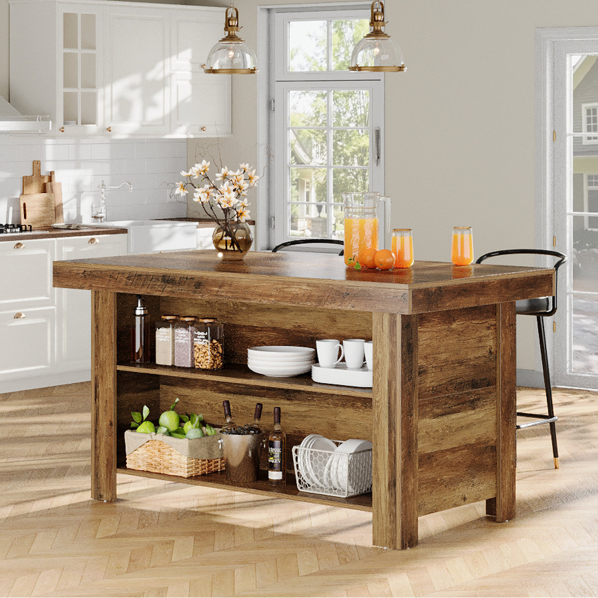 Ophelia & Co. 55" Kitchen Island With Storage, Farmhouse Island Table ...